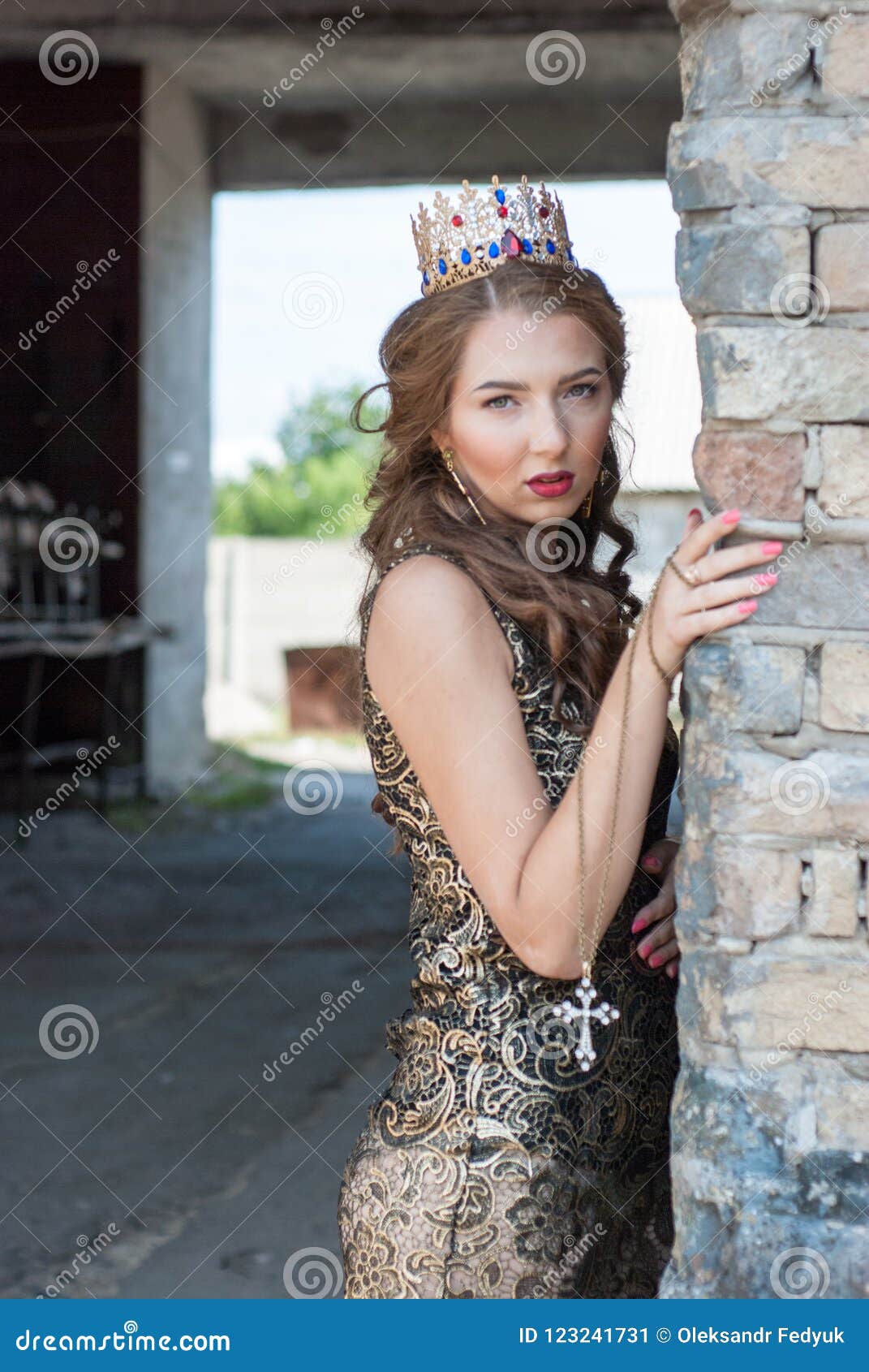 Beautiful Young Woman Posing with a Crown on Her Head Stock Image ...