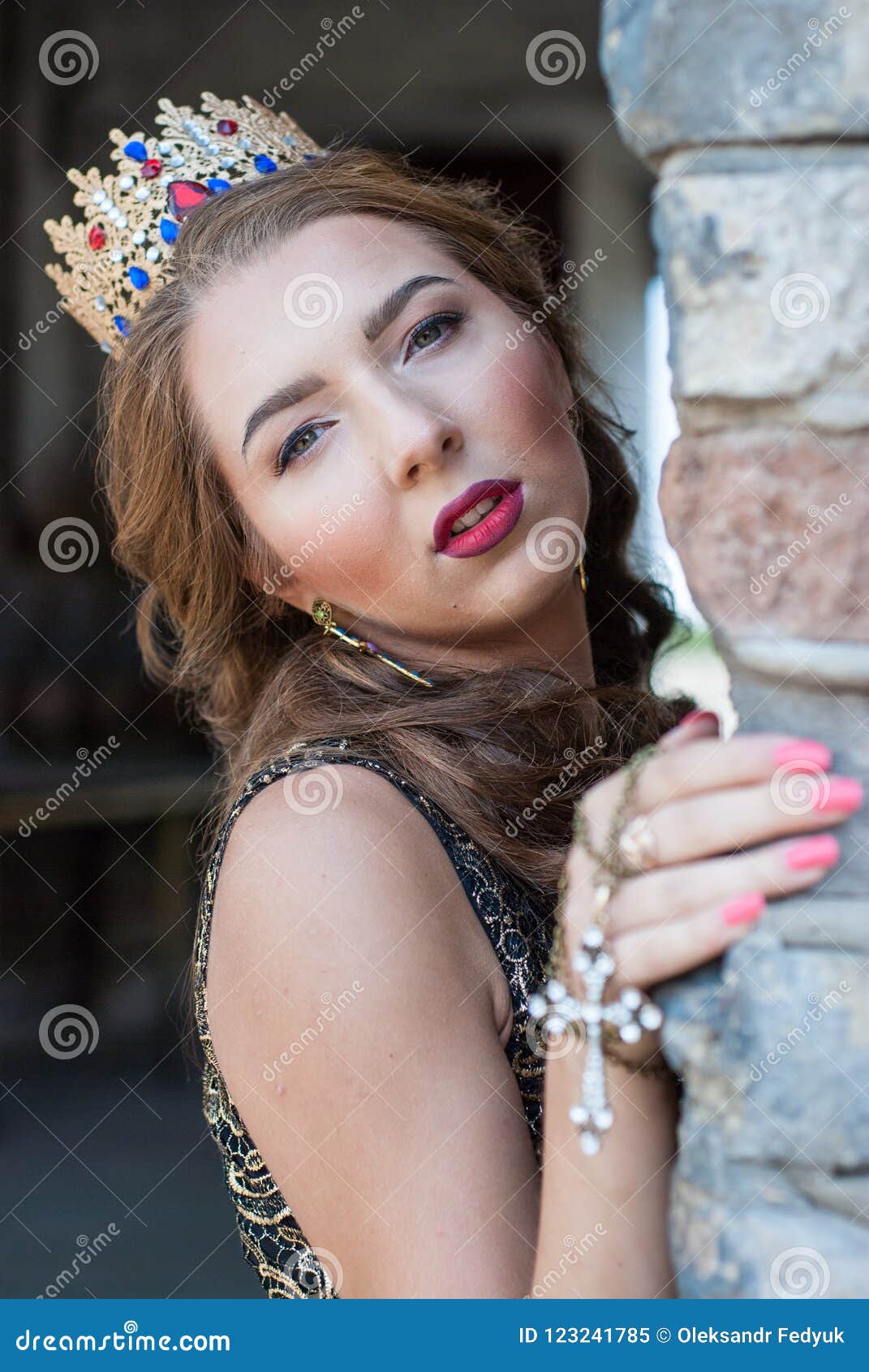 Beautiful Young Woman Posing with a Crown on Her Head Stock Image ...