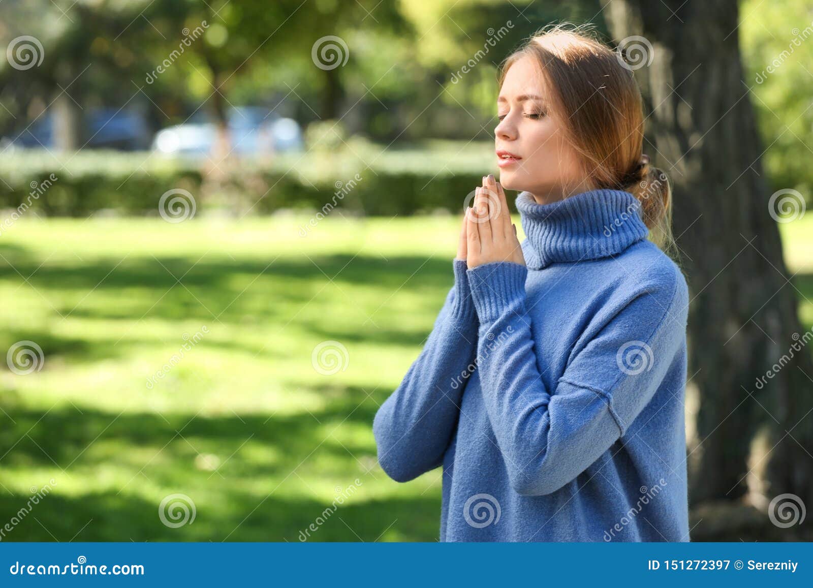 Beautiful Young Woman Praying Outdoors Stock Image - Image of believe ...