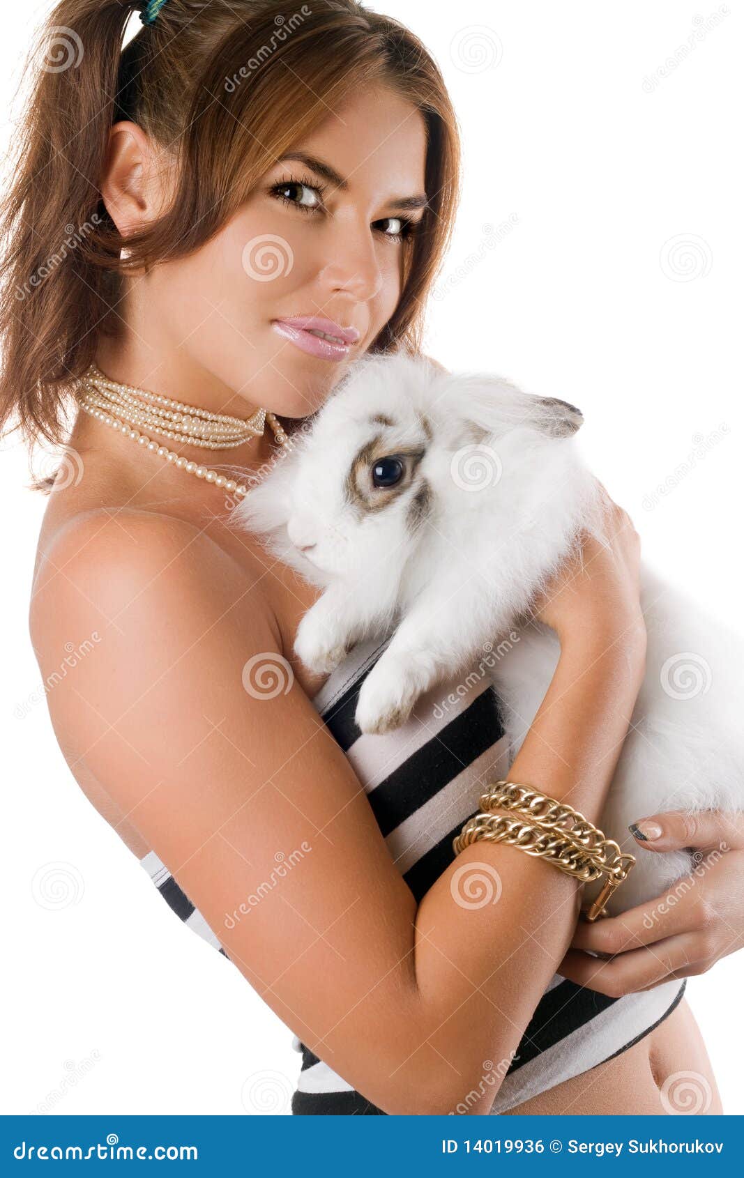 Beautiful Young Woman with Rabbit Stock Photo - Image of domestic ...