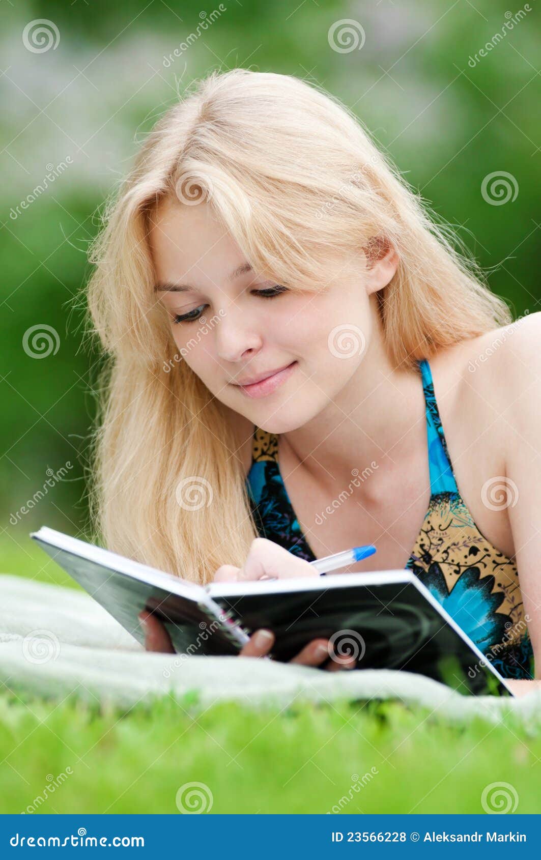 Beautiful Young Woman Read Book Stock Photo - Image of meadow, lawn ...