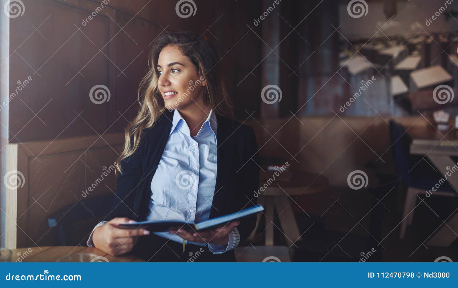 Beautiful Woman Reading Notebook Stock Photo - Image of modern ...