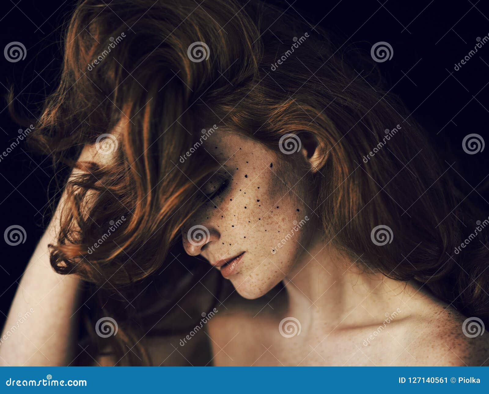 Beautiful Young Woman With Red Hair And Freckles Portrait Beauty Shoot