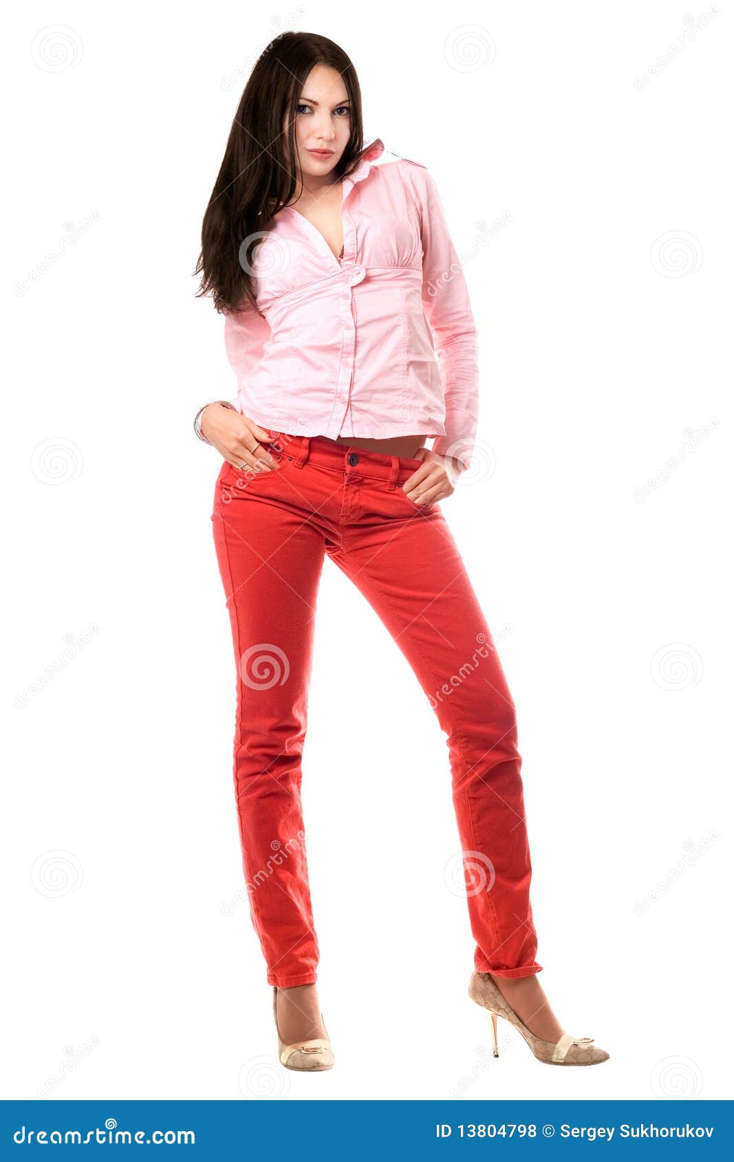 Beautiful Young Woman in Red Jeans Stock Photo - Image of graceful ...