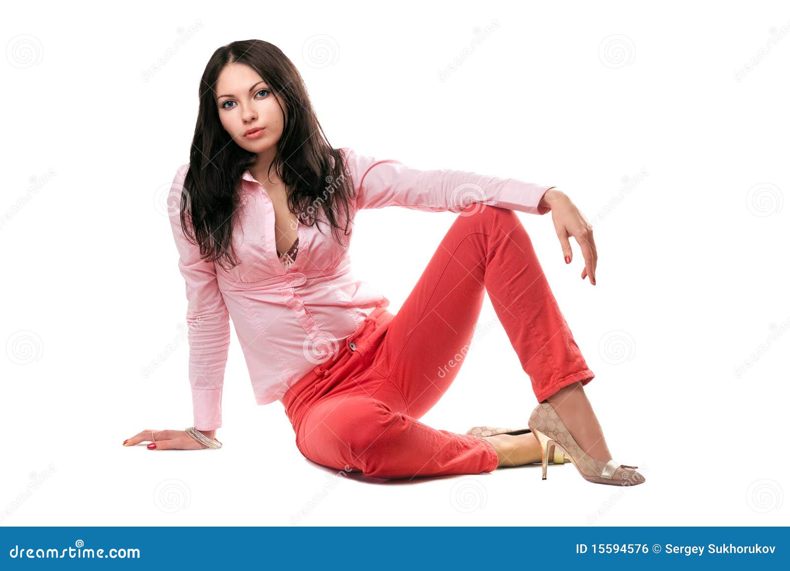 Beautiful Young Woman in Red Jeans Stock Photo - Image of model ...