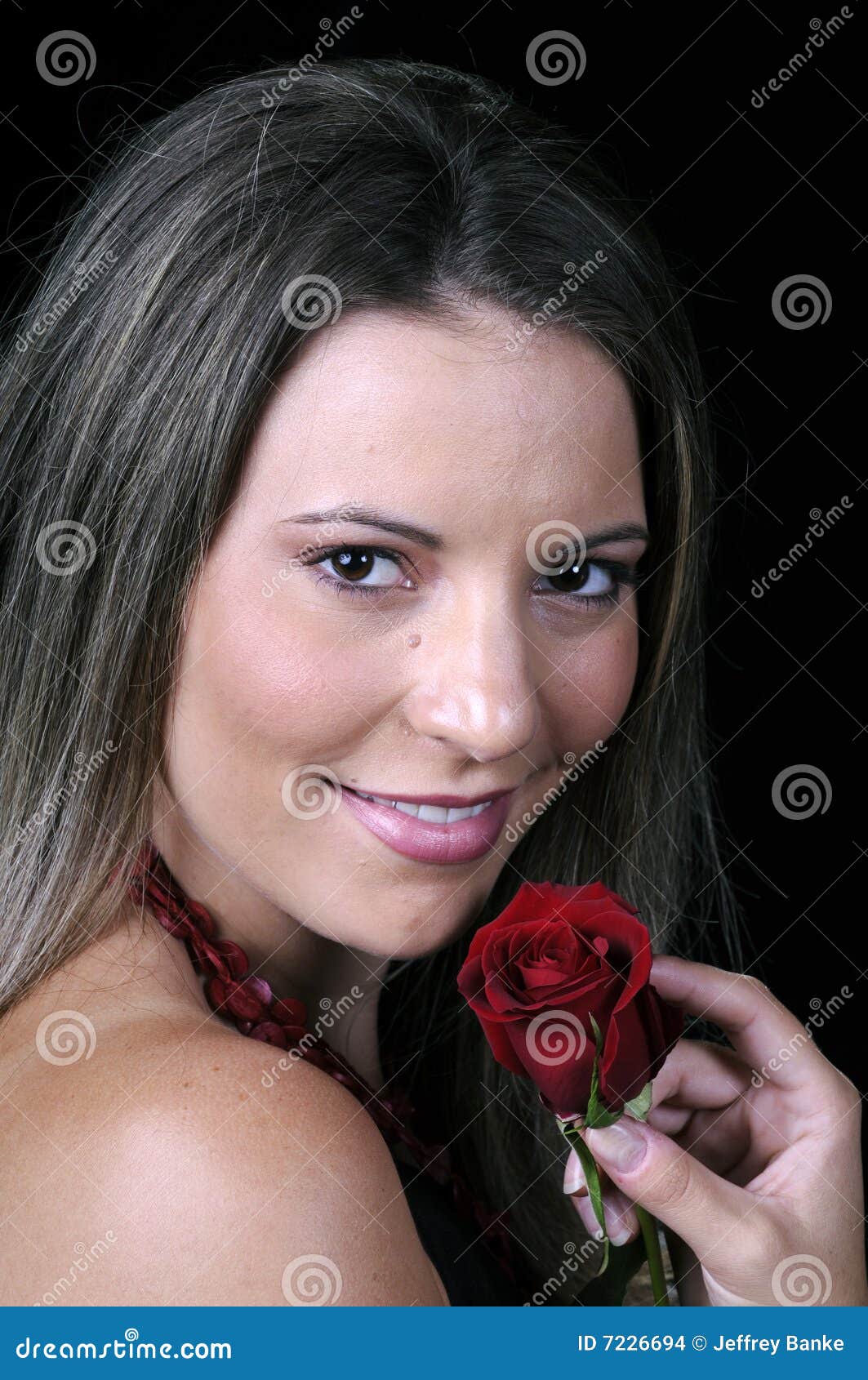 Beautiful Young Woman with Red Rose Stock Photo - Image of brunette ...