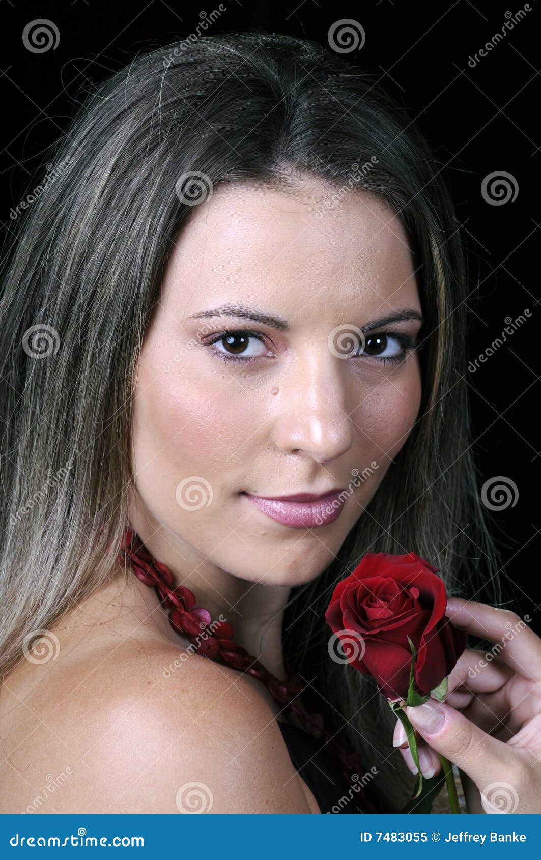 Beautiful Young Woman with Red Rose Stock Image - Image of skin ...