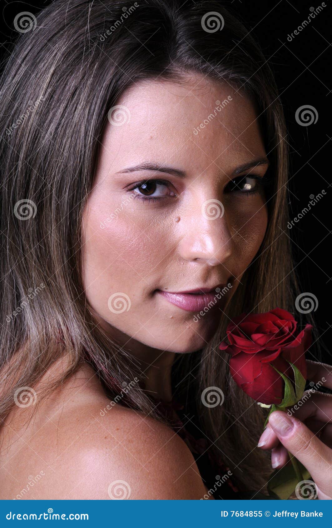 Beautiful Young Woman with Red Rose Stock Image - Image of face, eyes ...