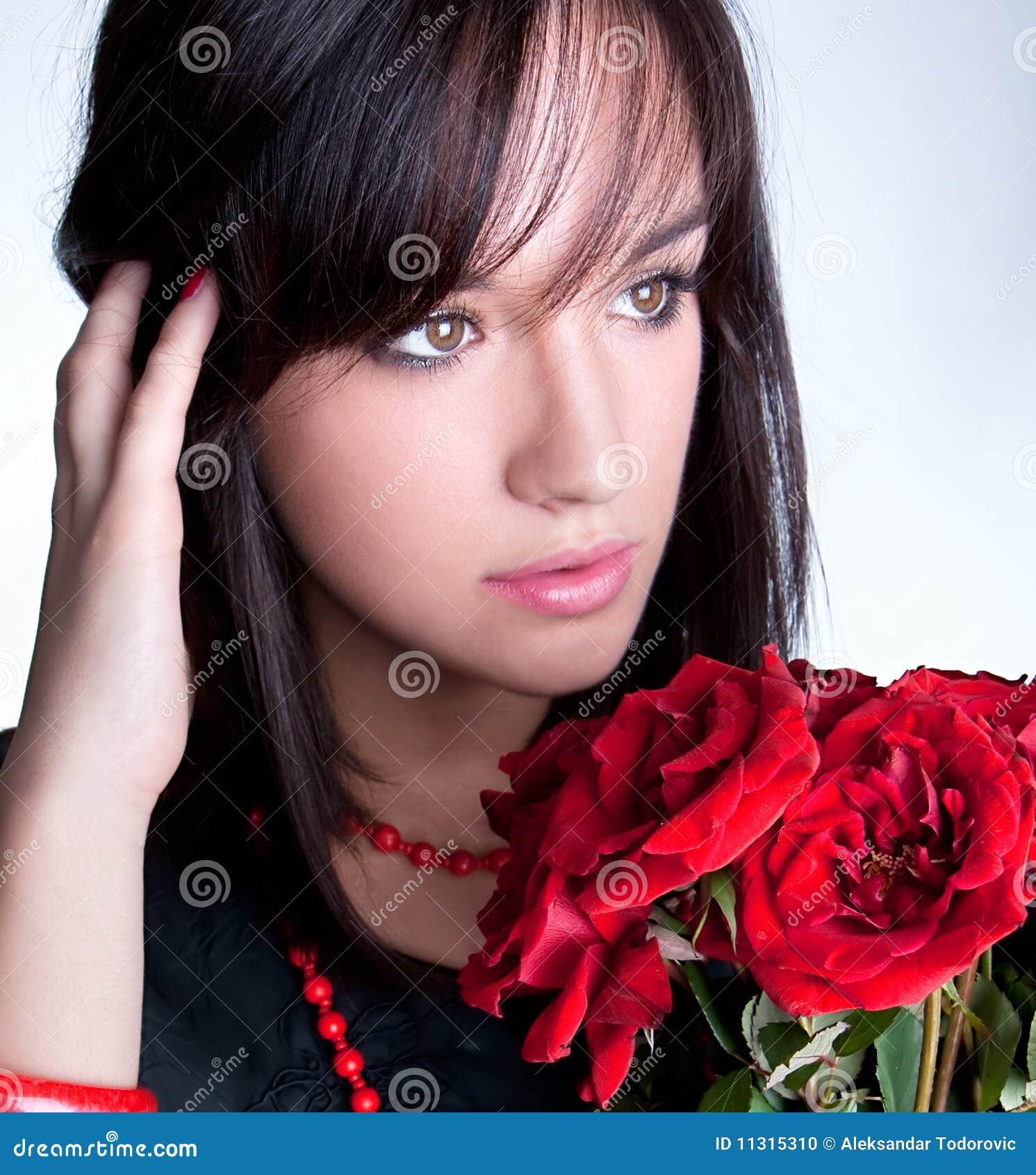 Beautiful Young Woman with Red Roses Stock Photo - Image of colored ...
