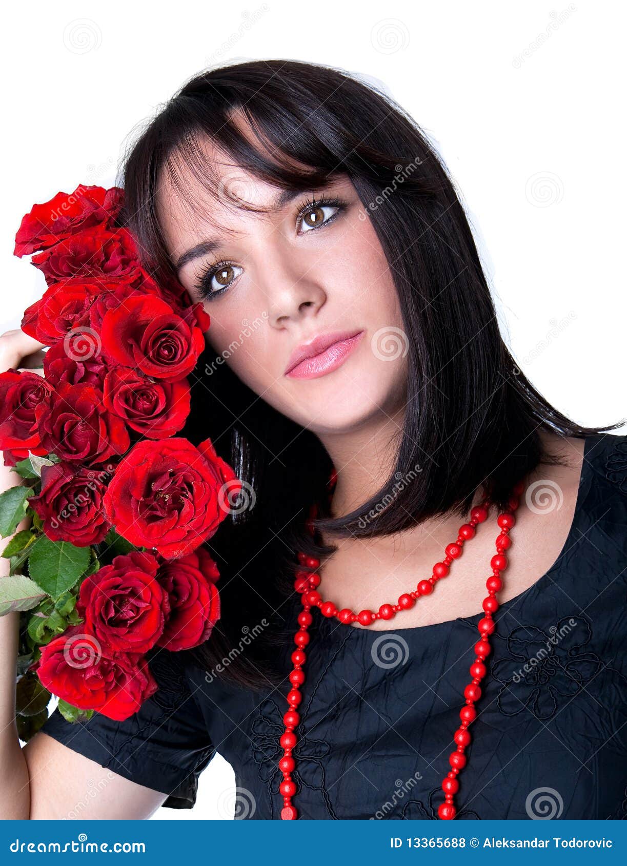 Beautiful Young Woman with Red Roses Stock Photo - Image of looking ...
