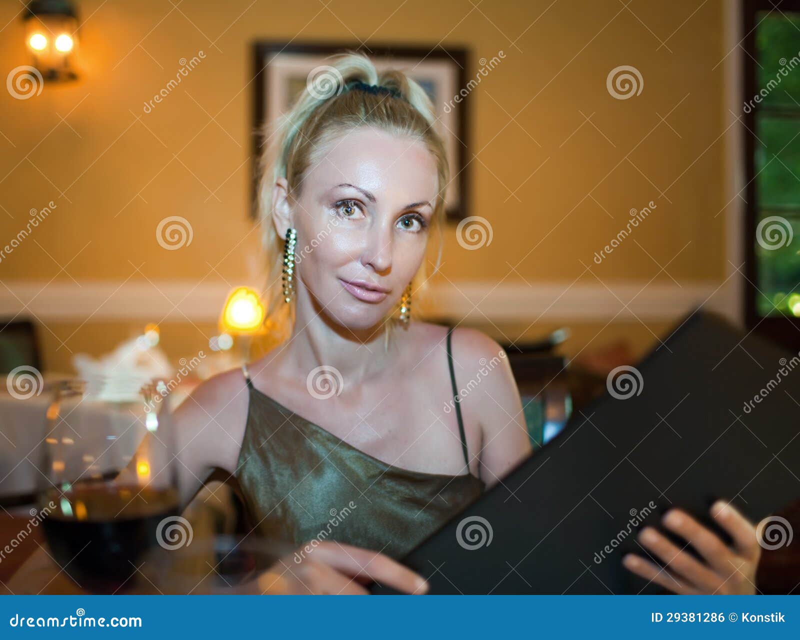 The Beautiful Young Woman at Restaurant Stock Photo - Image of table ...