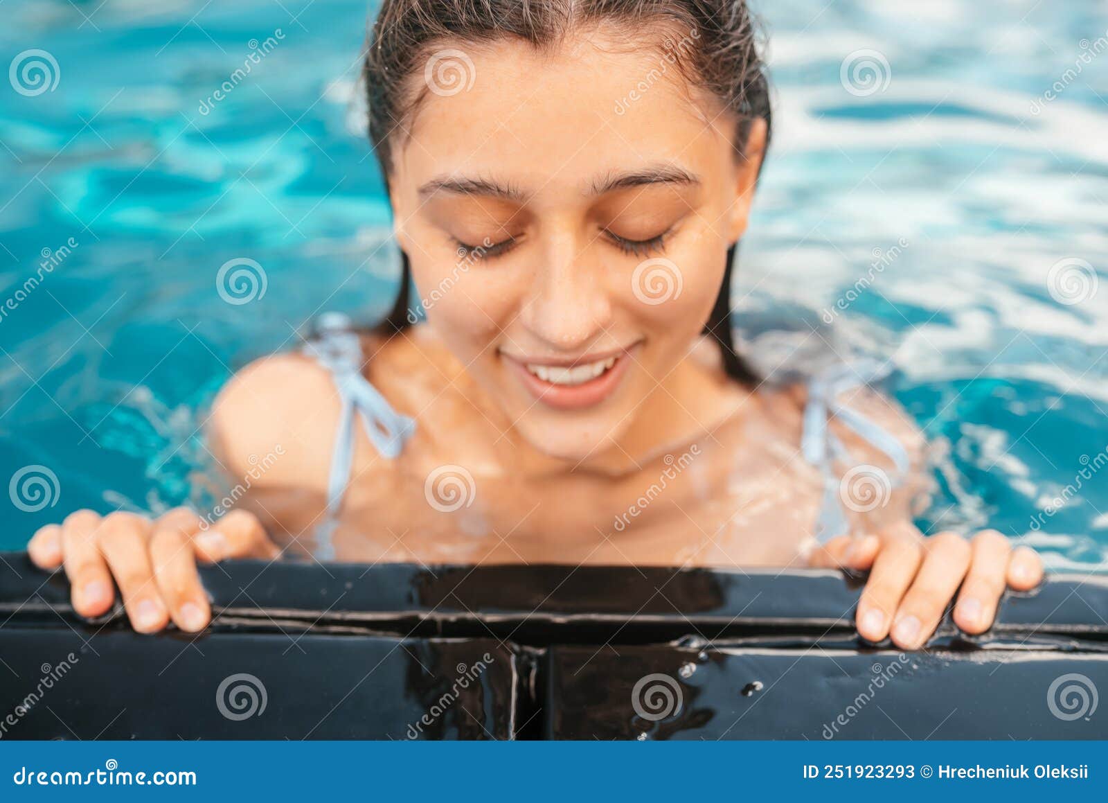 Young Woman Resting On The Edge Of Swimming Pool Stock Image Image Of