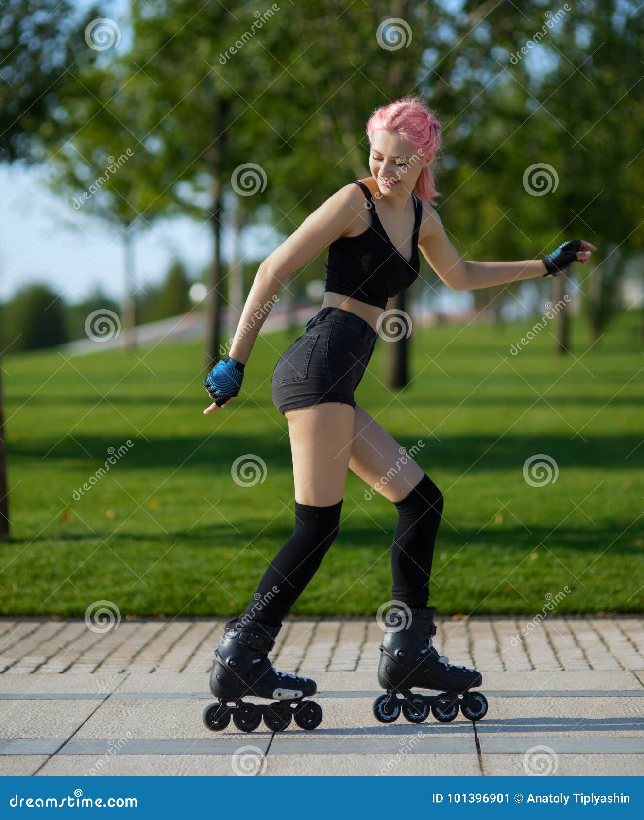 Beautiful Young Woman Roller-skating Stock Image - Image of female ...