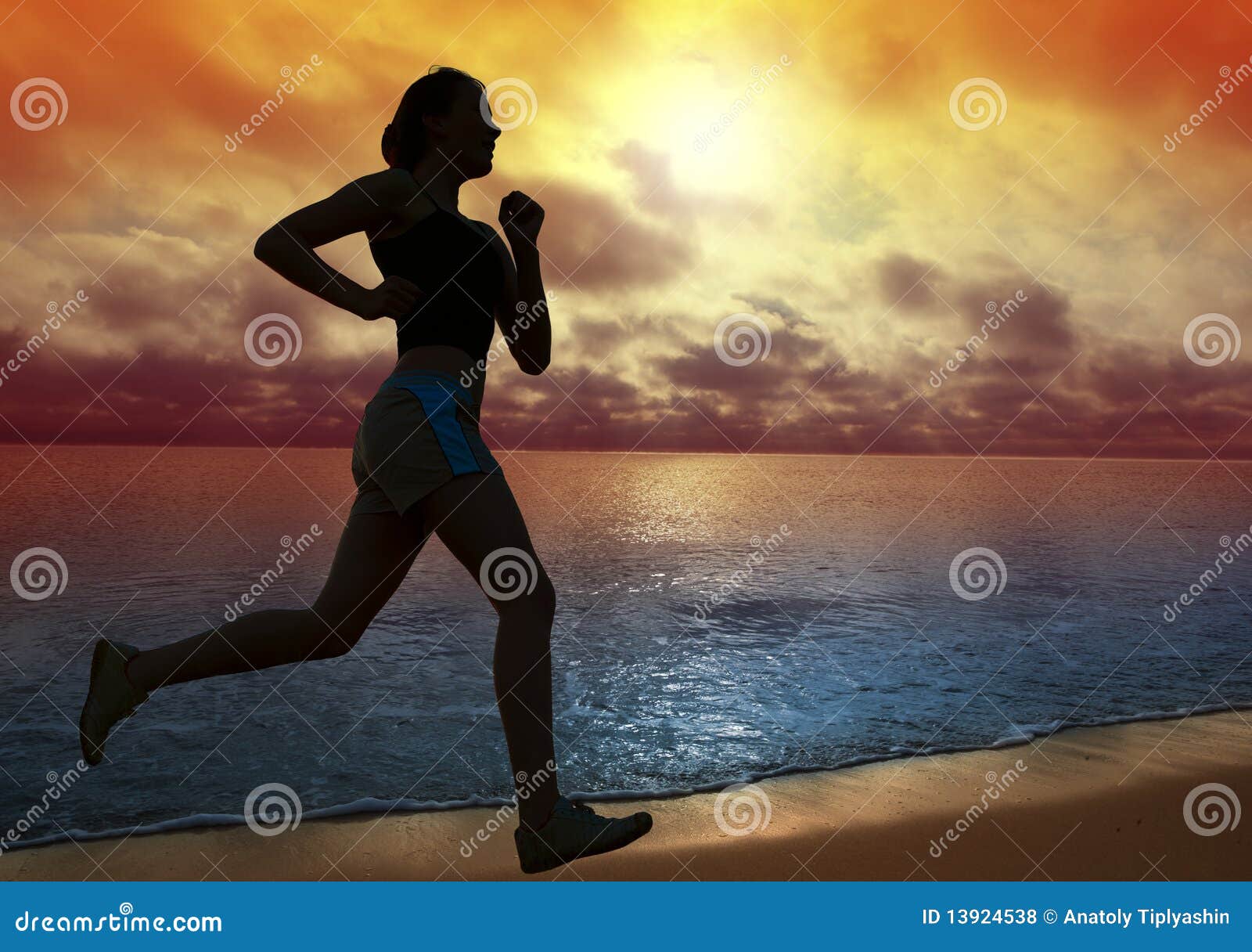 Beautiful Young Woman Running on a Beach Stock Photo - Image of healthy ...