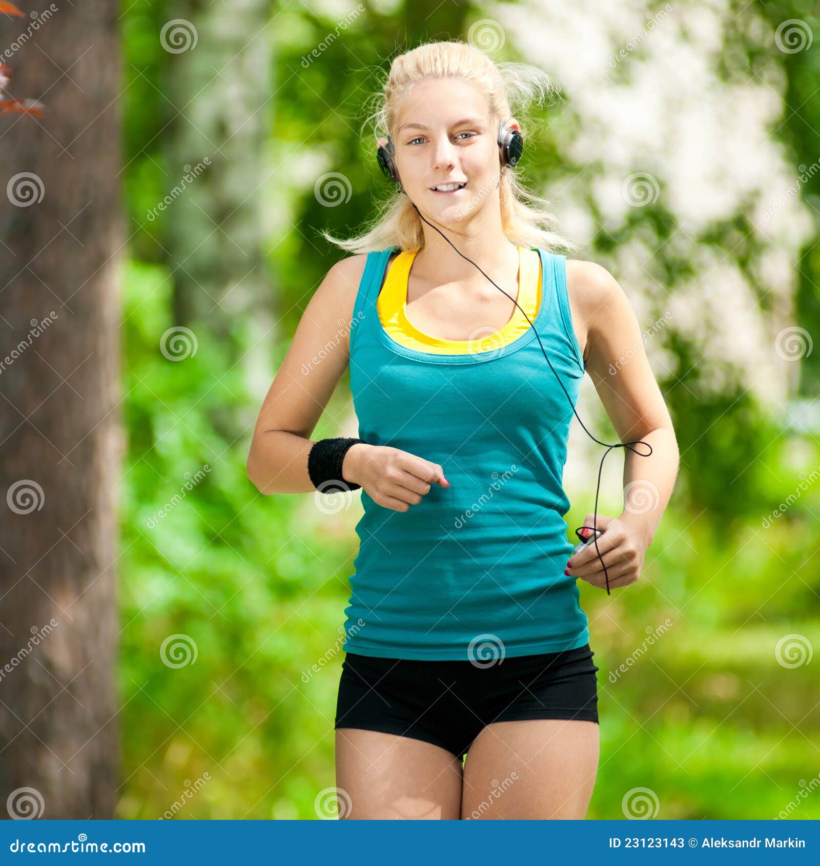 Beautiful Young Woman Running on Music Stock Image - Image of ...