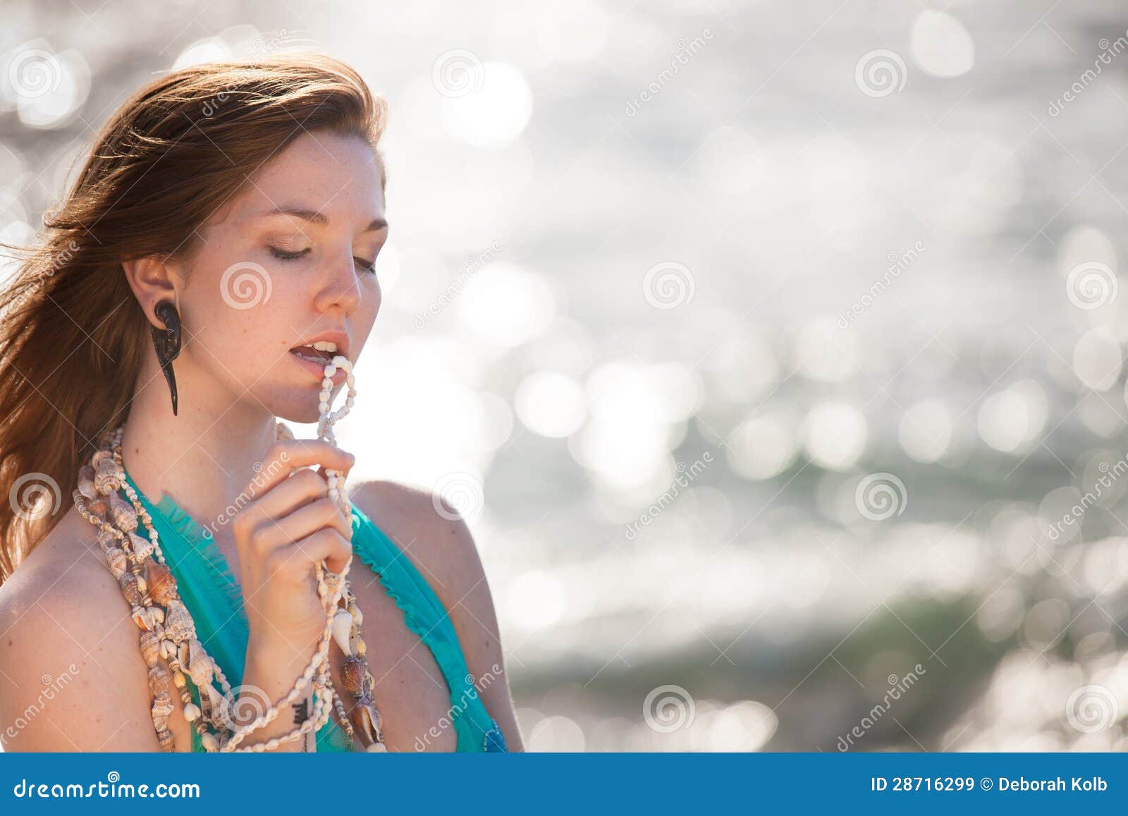 Beautiful Young Woman in Shells Stock Image - Image of serious, female ...