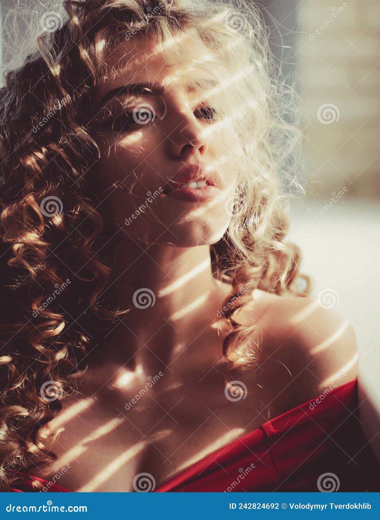 Beautiful Young Woman Shiny Curly Hair Beautiful Model Woman With