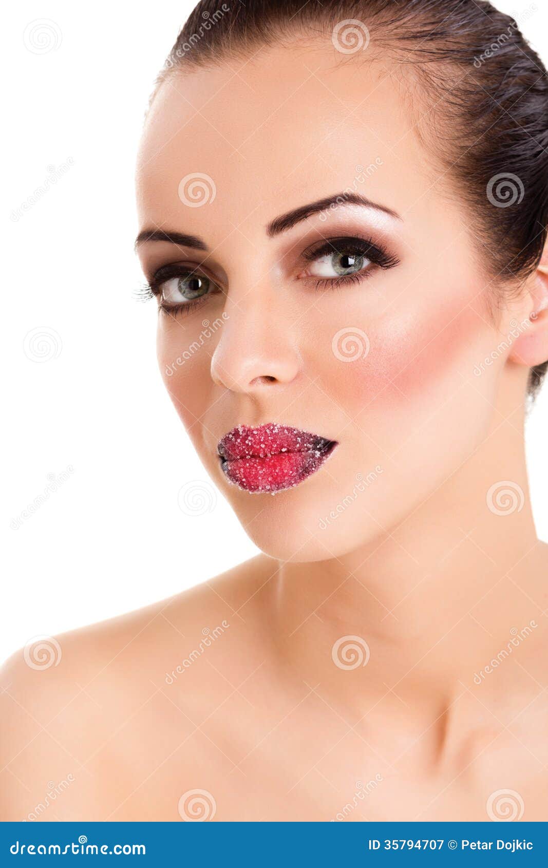 Beautiful Young Woman with Shugar Red Lips Stock Image - Image of ...