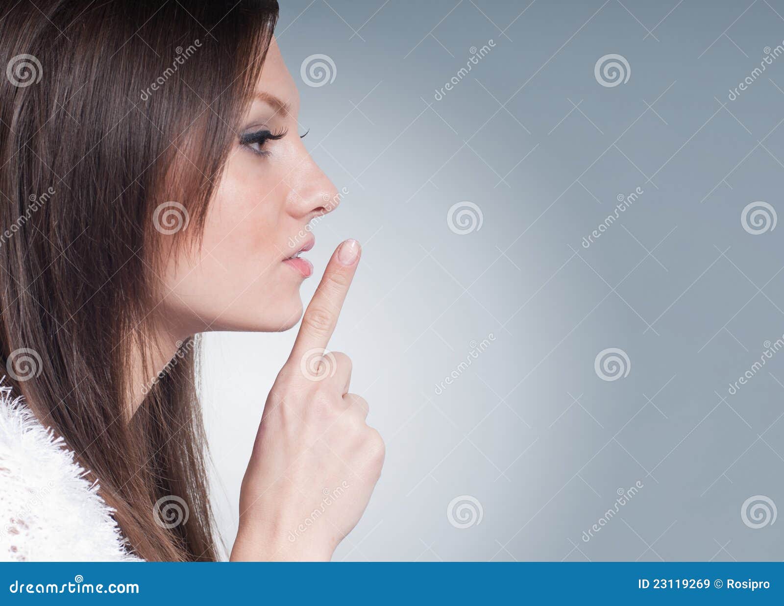 Beautiful Young Woman Silence on Grey Background Stock Image - Image of ...