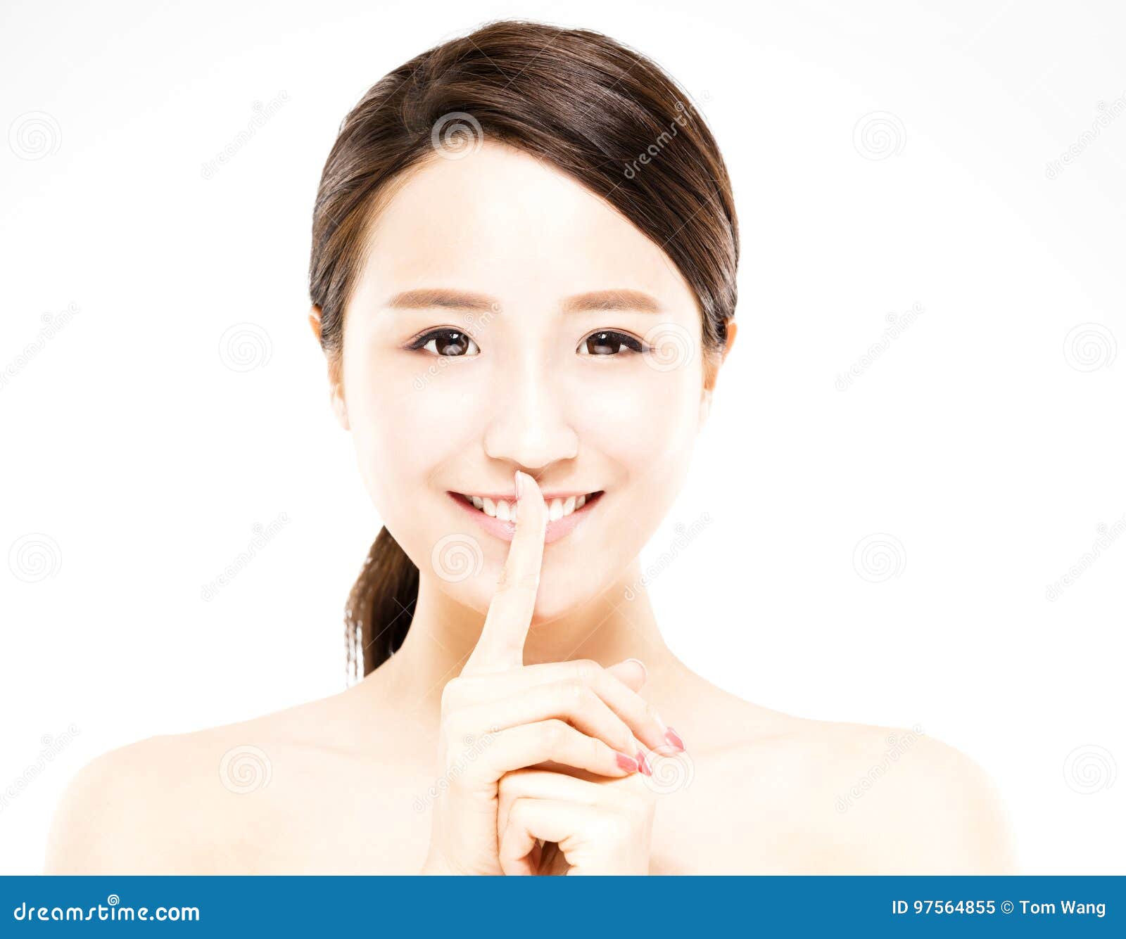 Beautiful Young Woman with Silent Gesture Stock Image - Image of head ...
