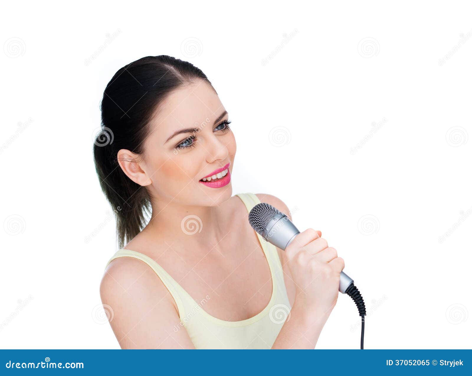Beautiful Young Woman Singing into a Microphone Stock Image - Image of ...