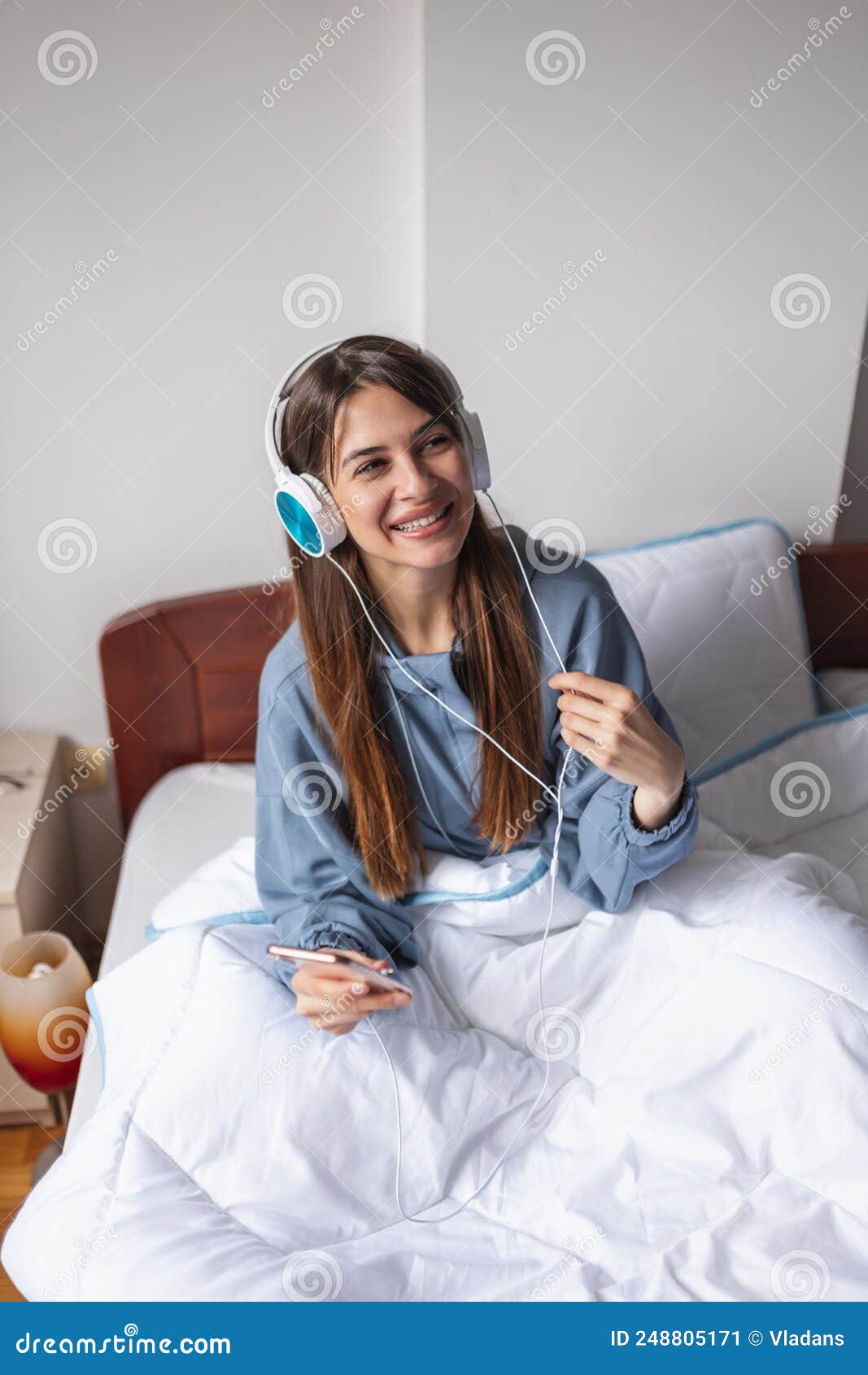 Woman Wearing Headset Listening To The Music Stock Image Image Of
