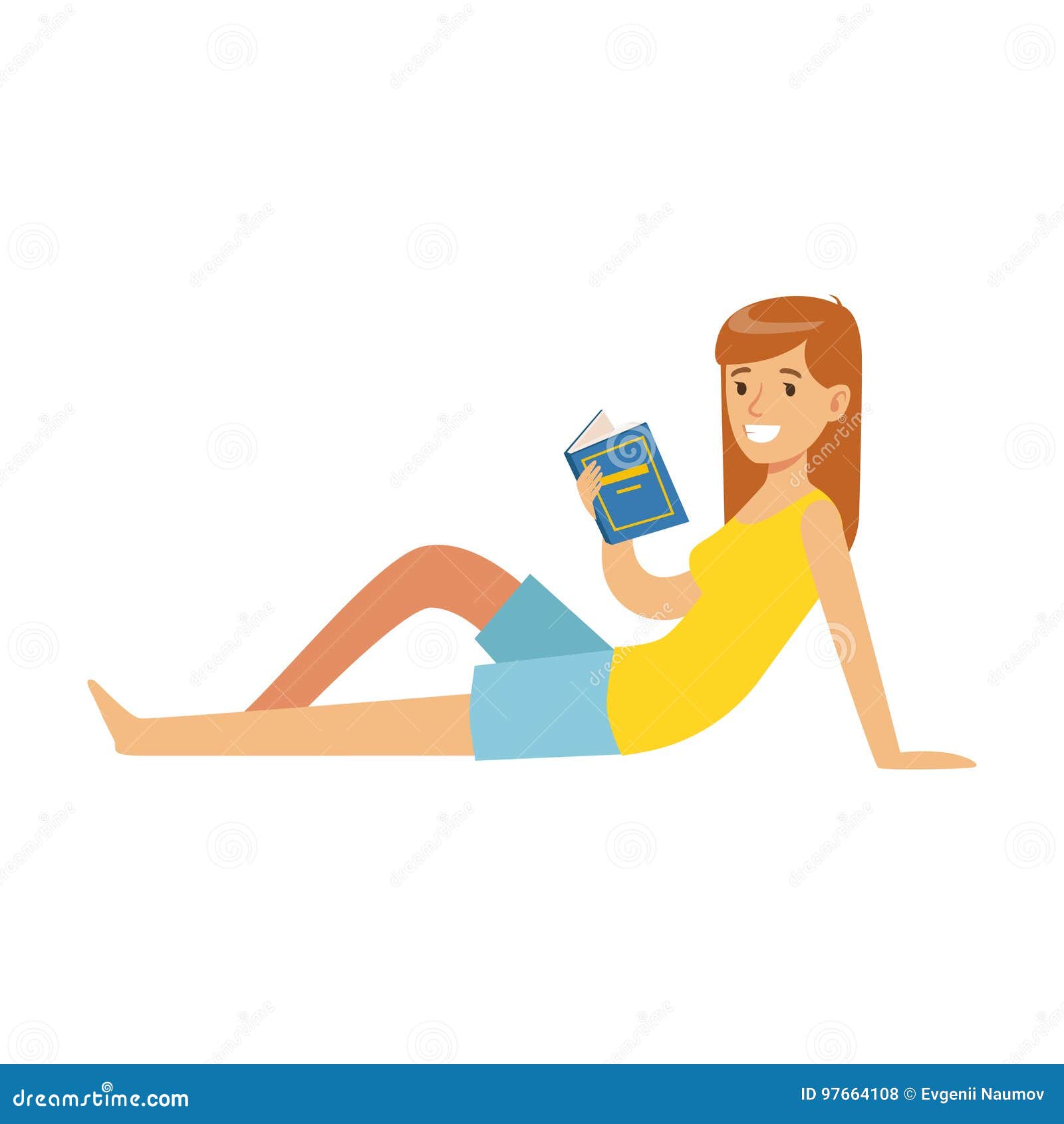 Beautiful Young Woman Sitting On The Floor And Reading A Book Vector