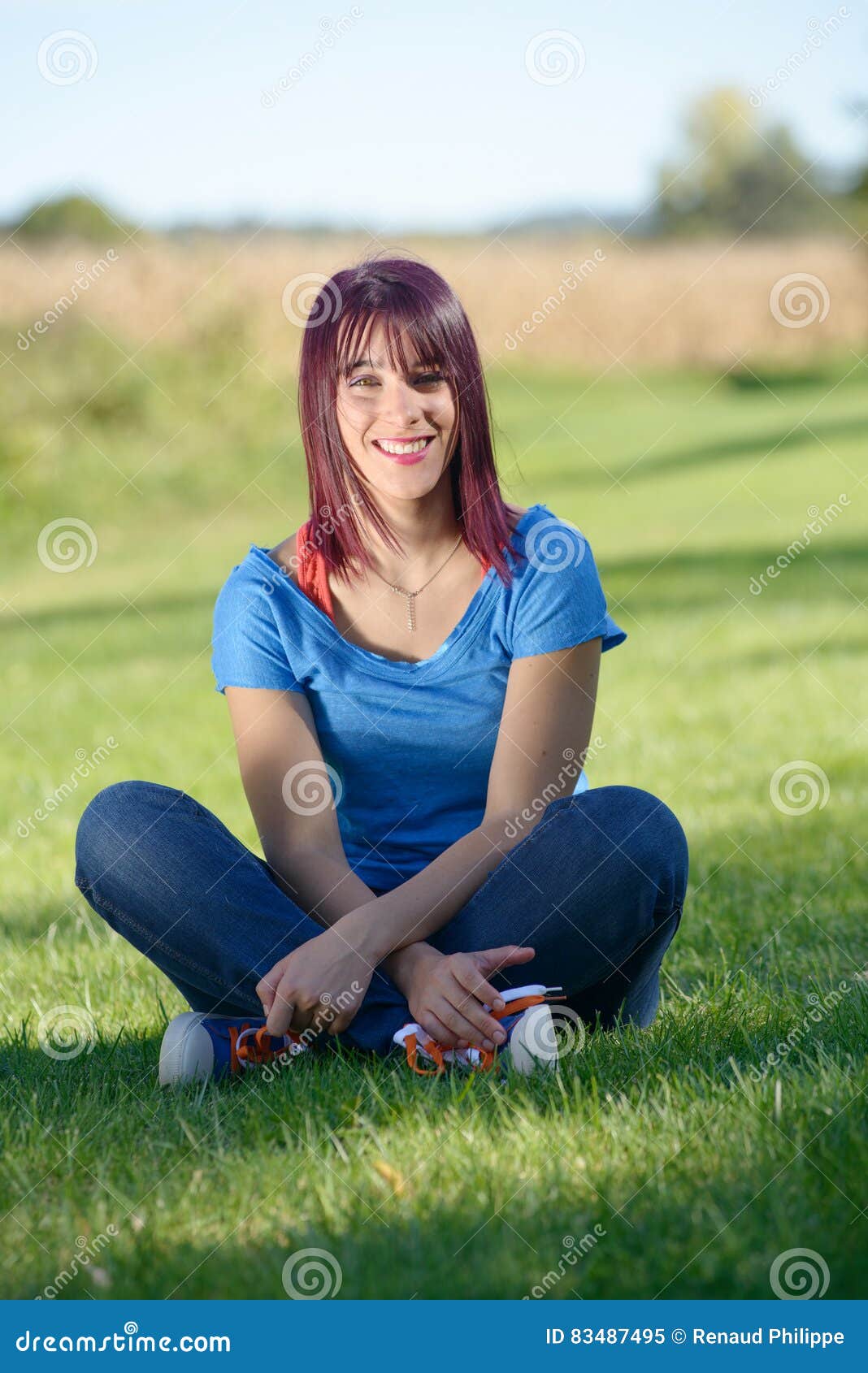 Beautiful Young Woman Sitting In The Grass Stock Image Image Of Smile