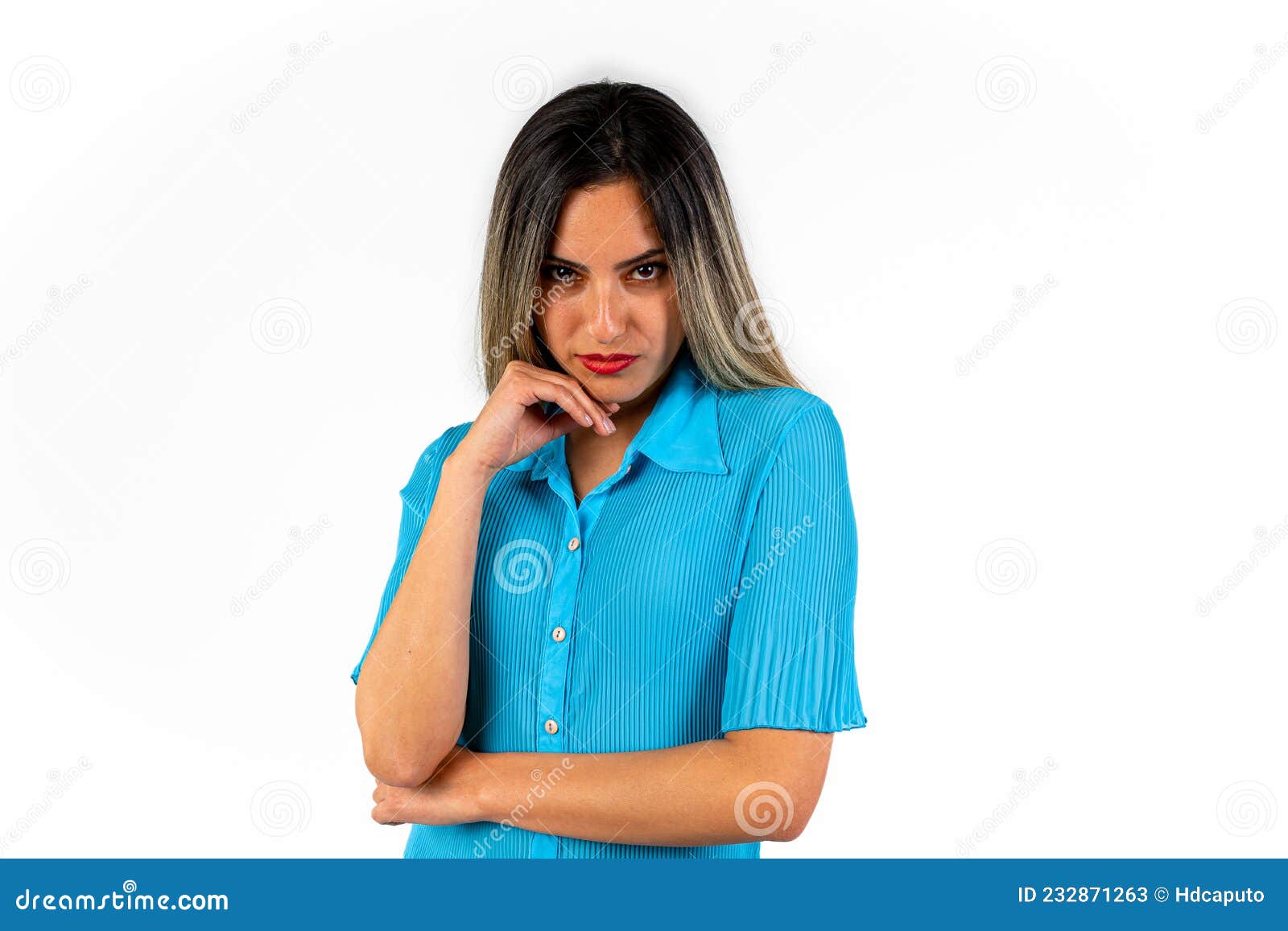 Beautiful Young Woman with a Skeptical Expression while Looking Ahead ...