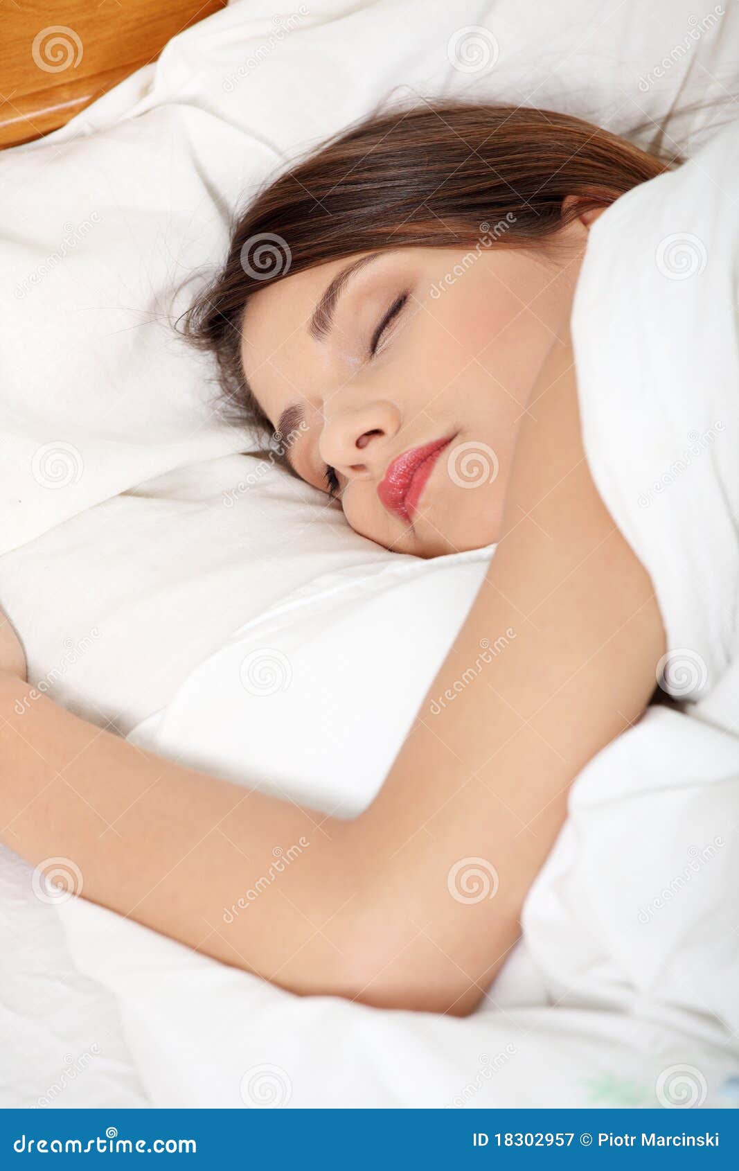 Beautiful Young Woman Sleeping Stock Image - Image of brunette, bedroom ...