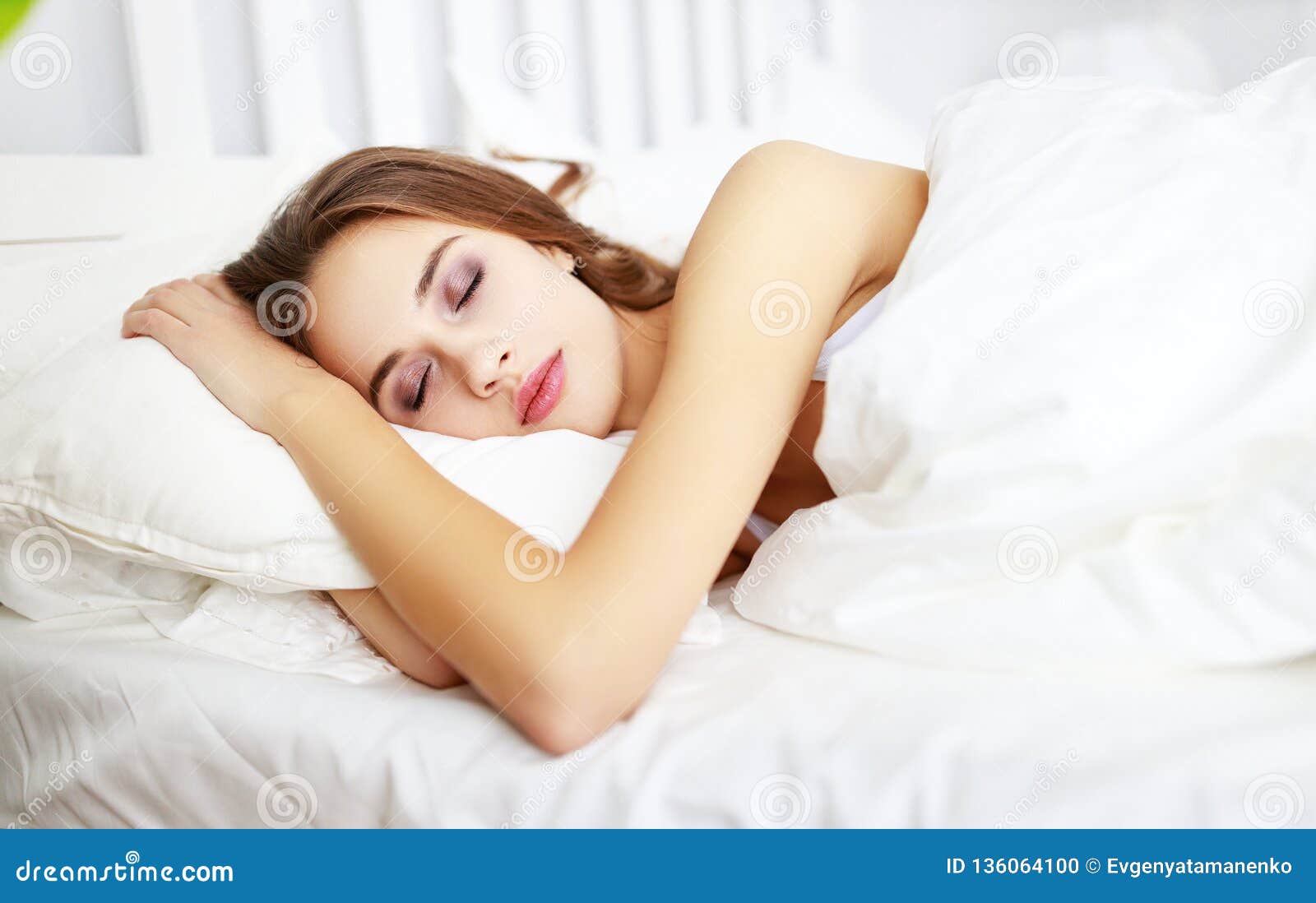 Beautiful Young Woman Sleeping in Bed in the Morning Stock Photo ... Beautiful Young Woman Sleeping in Bed in the Morning Stock Photo ...