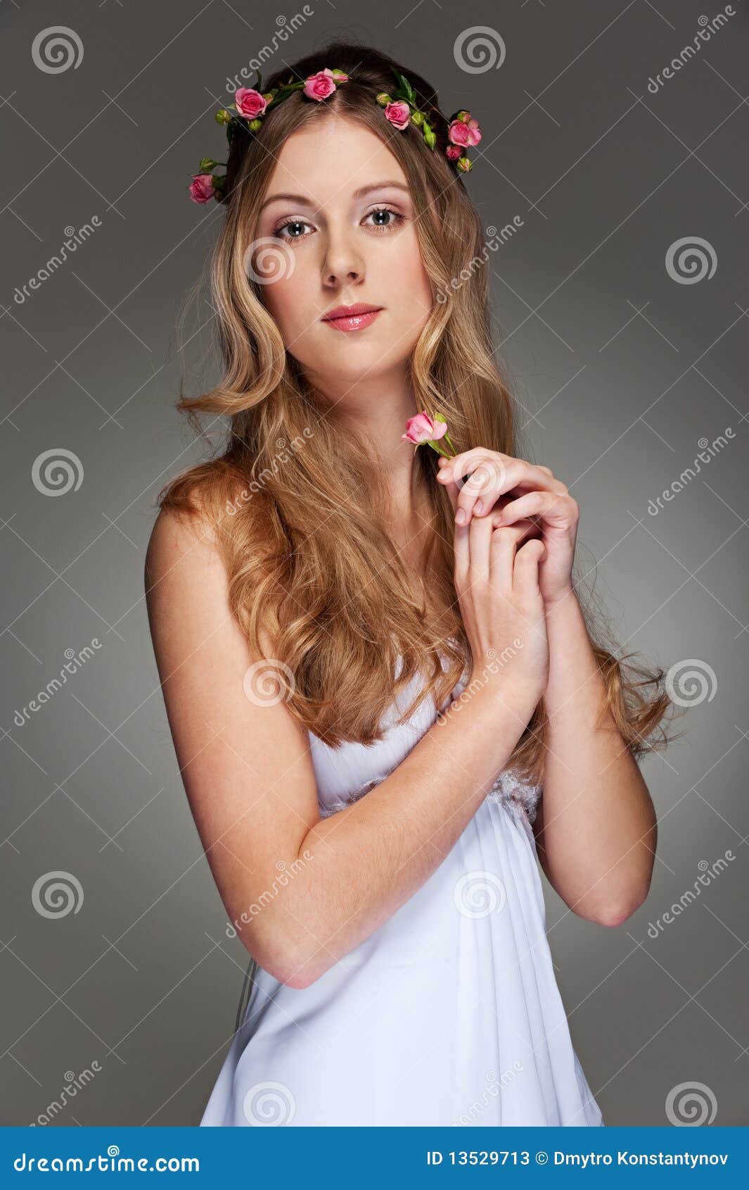 Beautiful Young Woman with Small Flower Stock Image - Image of glamour ...