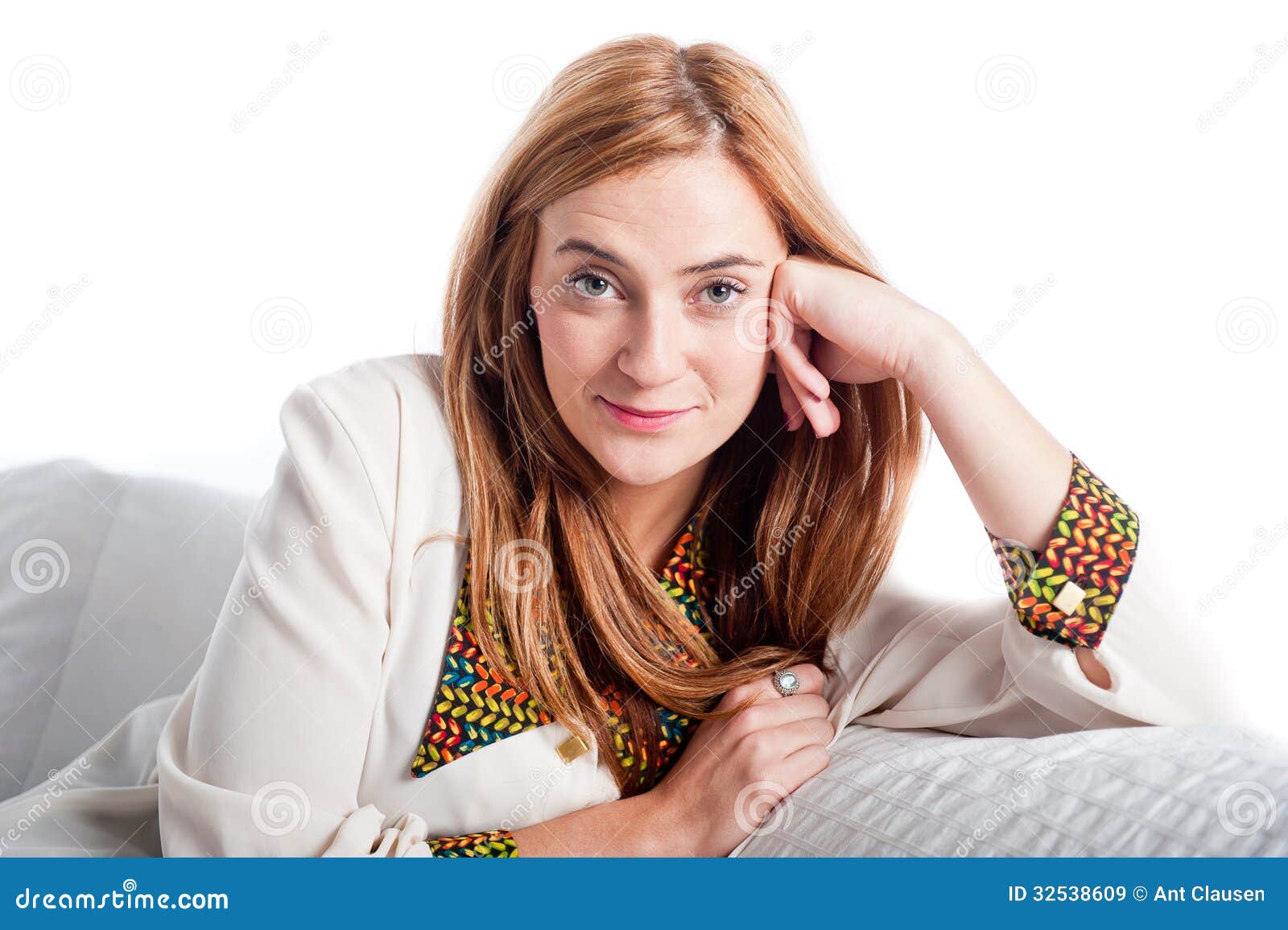 Beautiful Young Woman Smiling and Relaxing on a Sofa Stock Image ...