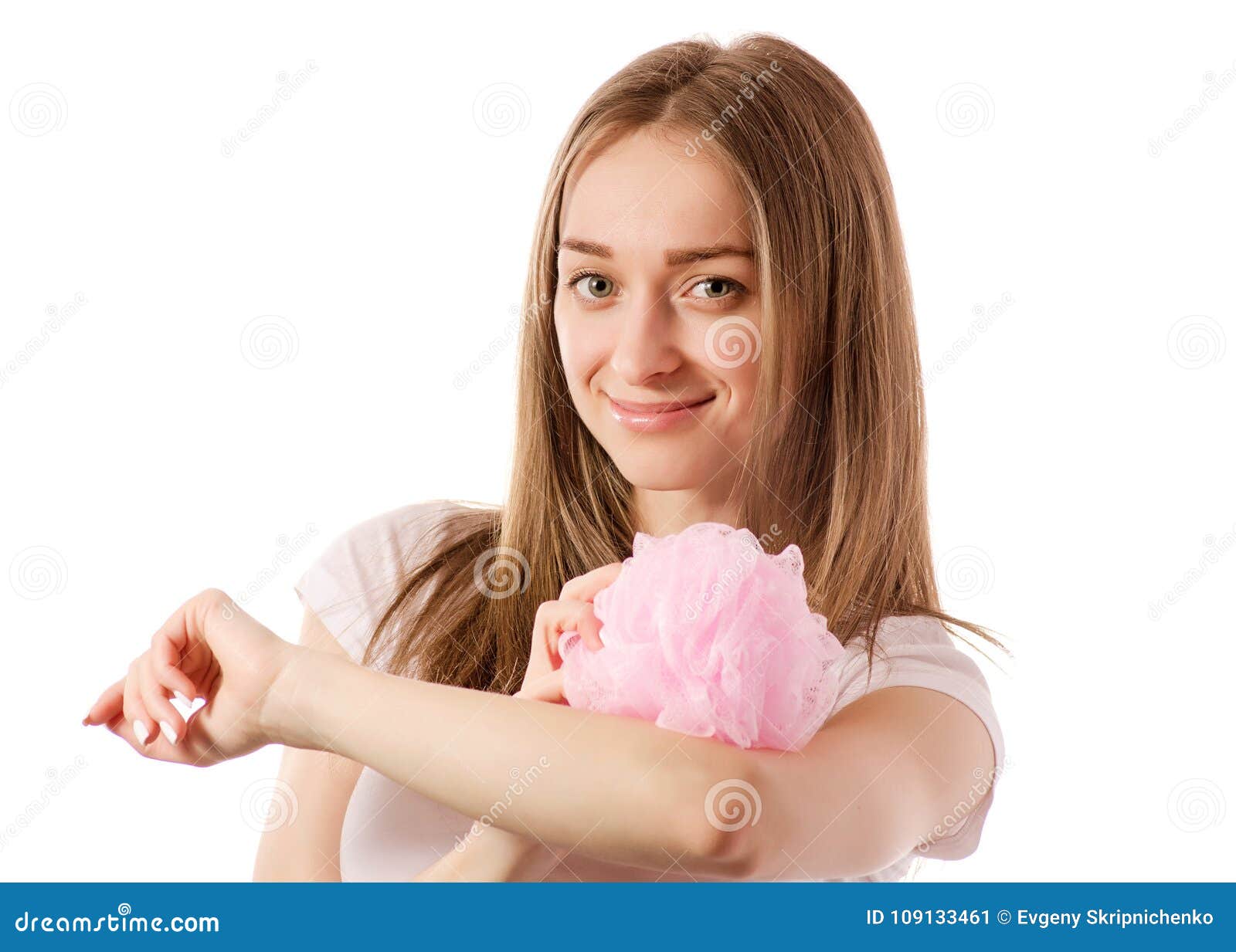 Beautiful Young Woman with Sponge Bath Stock Image - Image of beauty ...