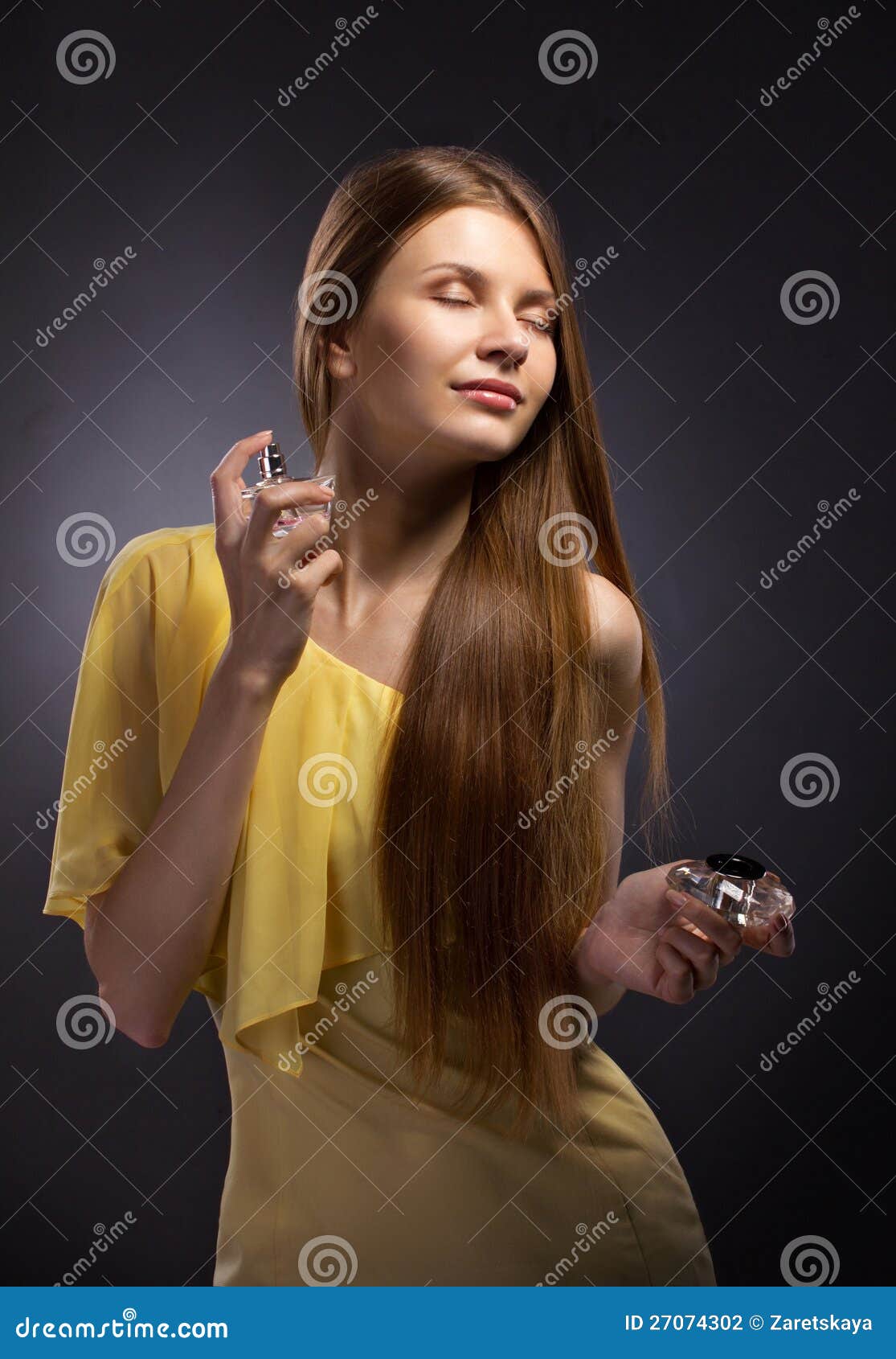 Beautiful Young Woman Spraying Perfume Stock Photo - Image of luxury ...