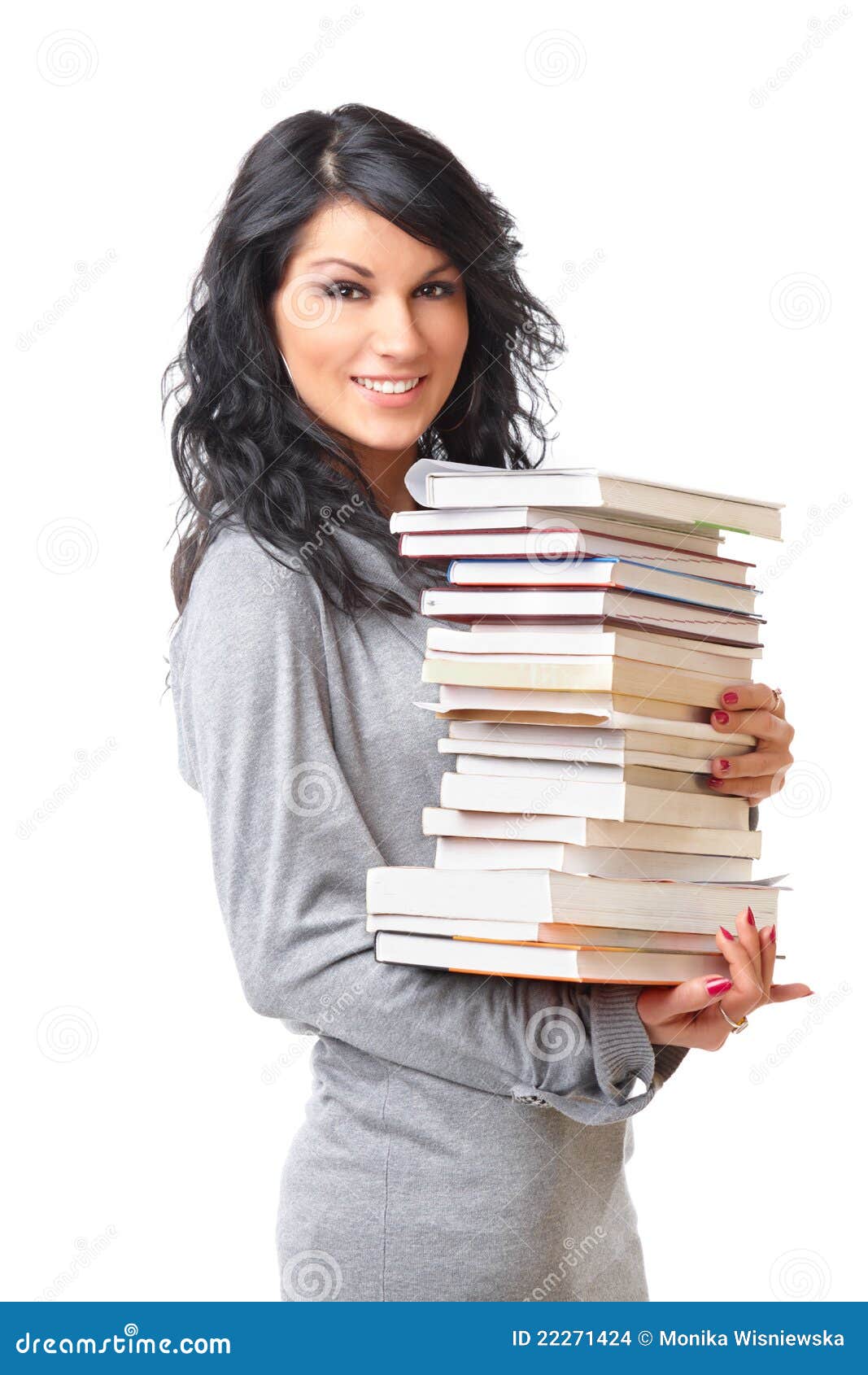 Beautiful Young Woman with Stack of Books Stock Photo - Image of ...