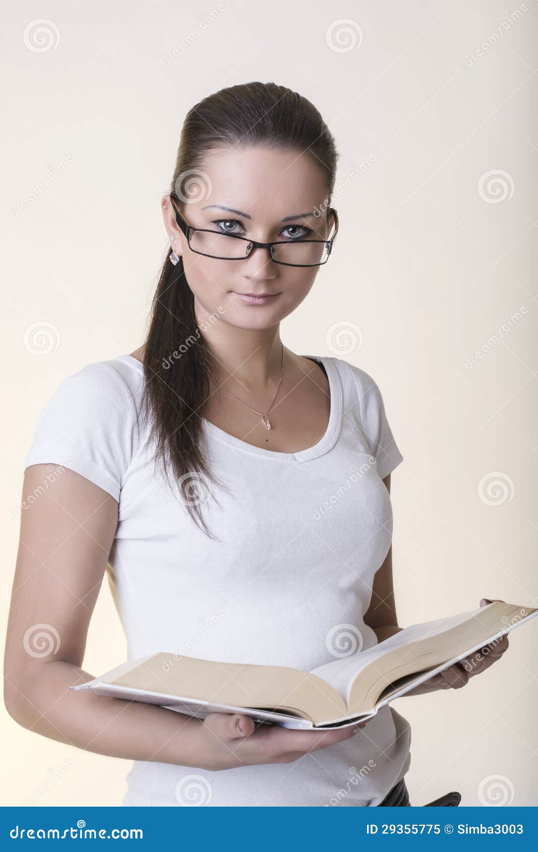 Beautiful Young Woman Standing with Book Open Stock Image - Image of ...