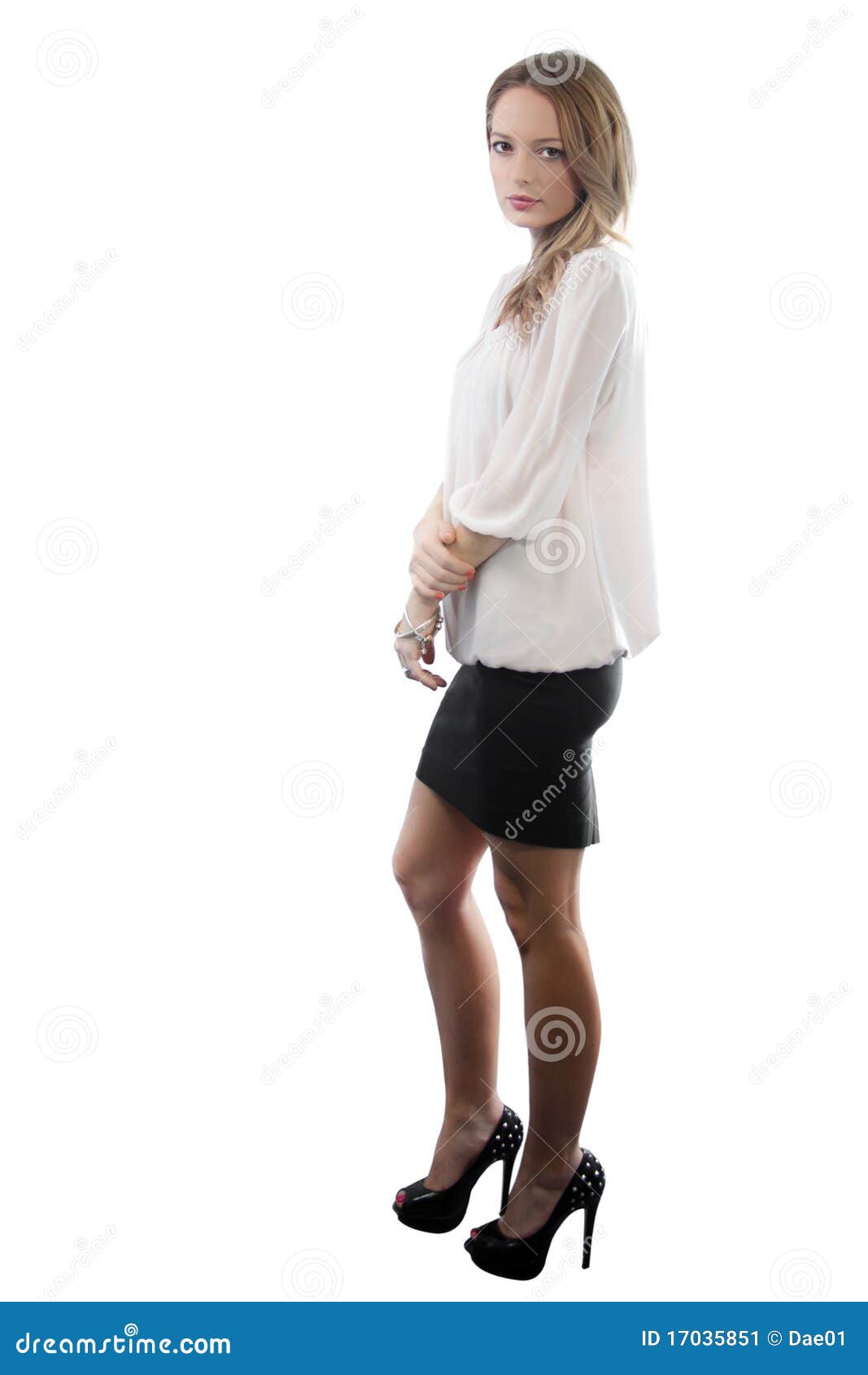 Beautiful Young Woman Standing Isolated on White Stock Image - Image of ...
