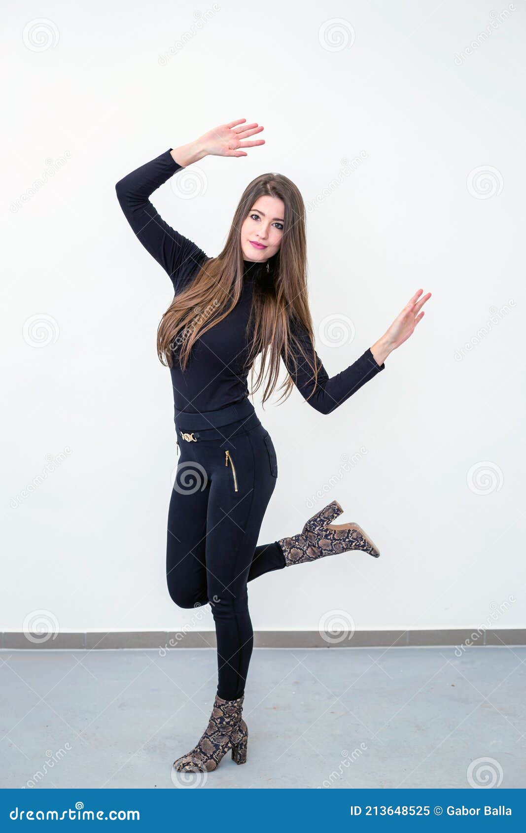 Beautiful Young Woman Standing Over White Wall Stock Image - Image of ...