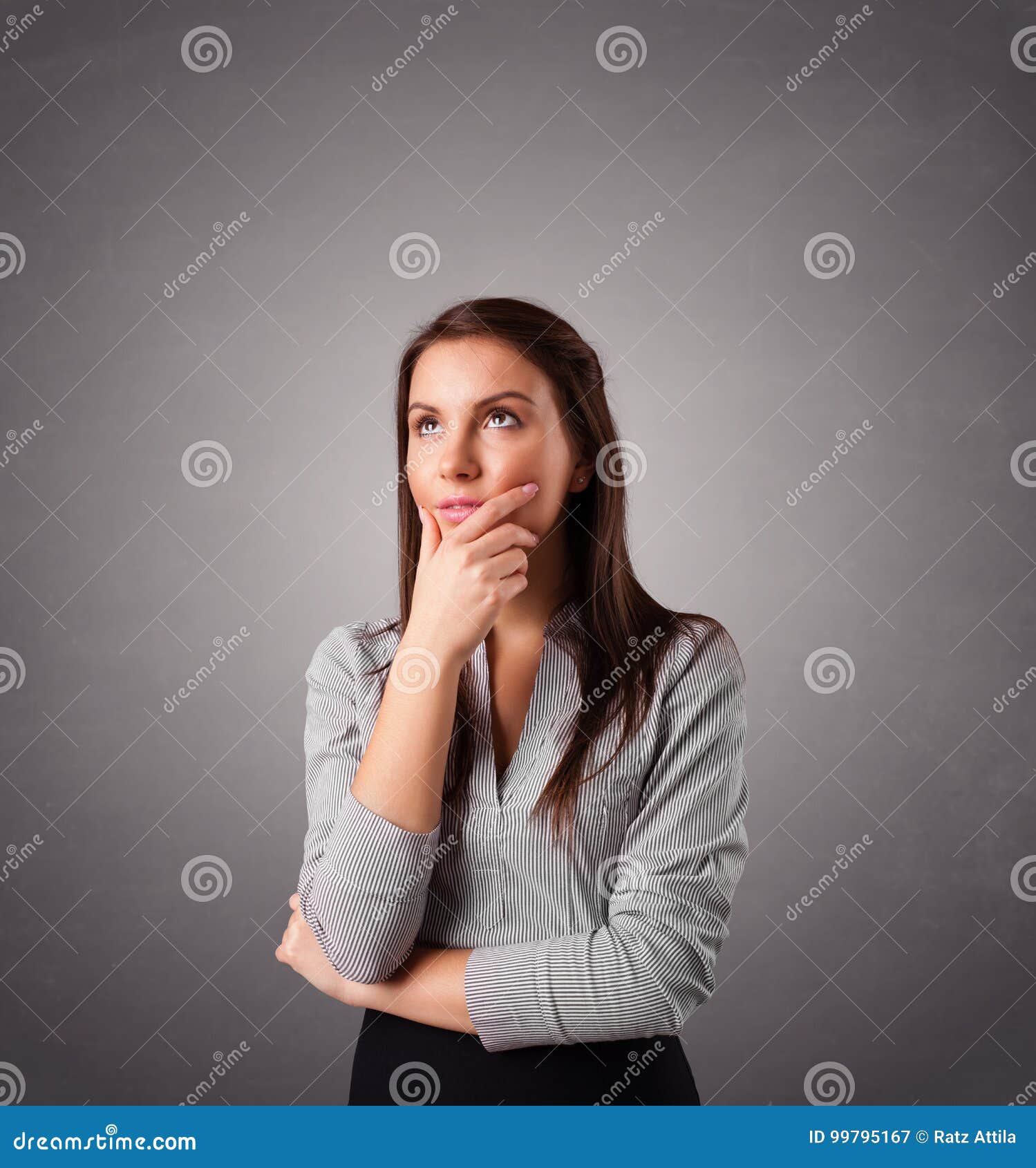 Young Woman Standing and Thinking with Copy Space Stock Image - Image ...