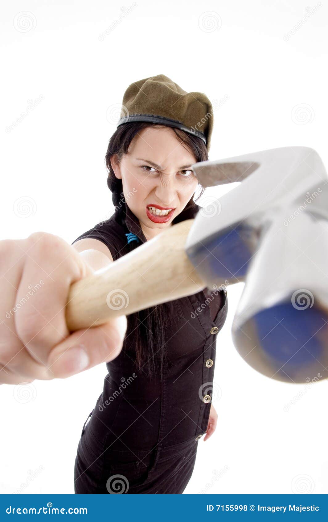 Beautiful Young Woman Striking with Hammer Stock Photo - Image of white ...
