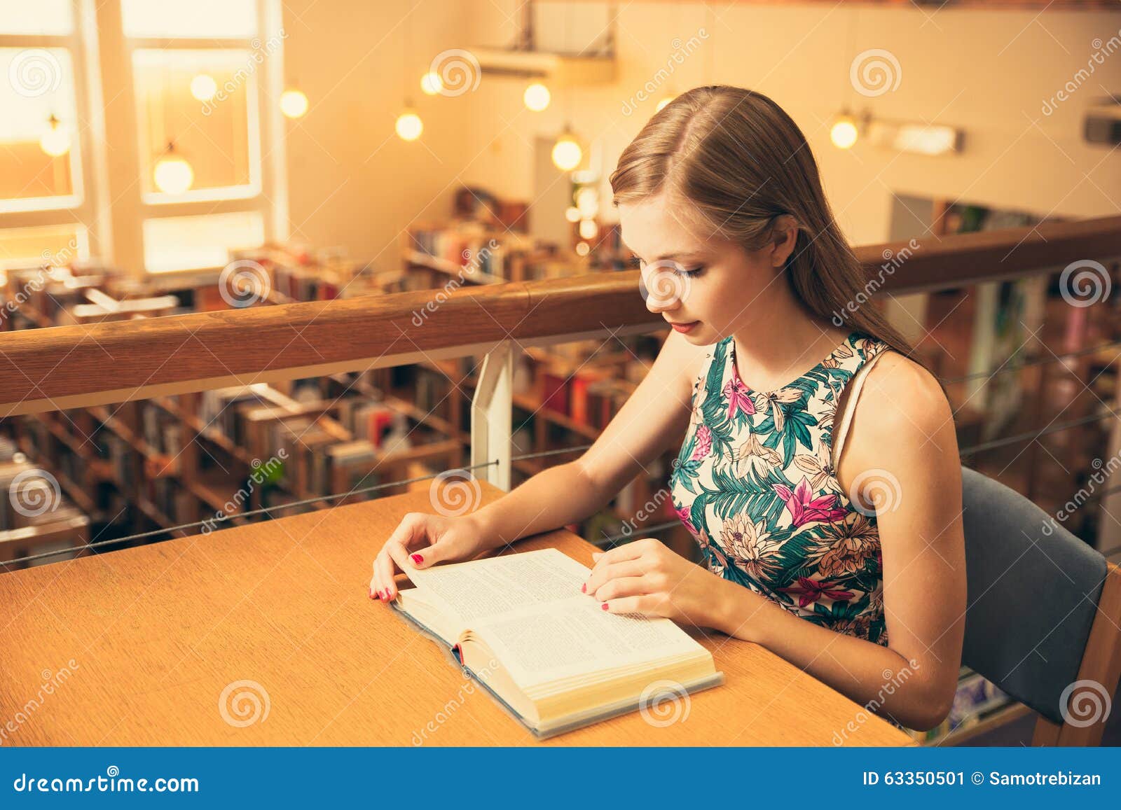 Beautiful Young Woman Student in Library Stock Image - Image of ...