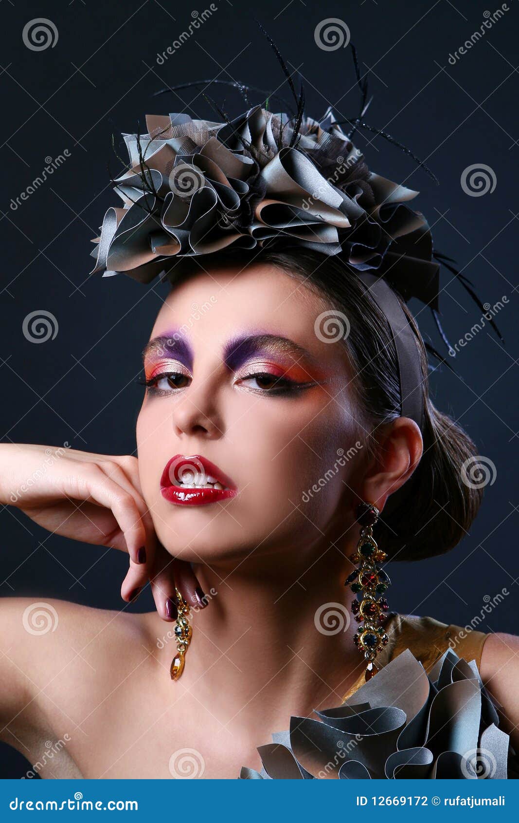 Beautiful Young Woman in Stylish Image Stock Photo - Image of looking ...