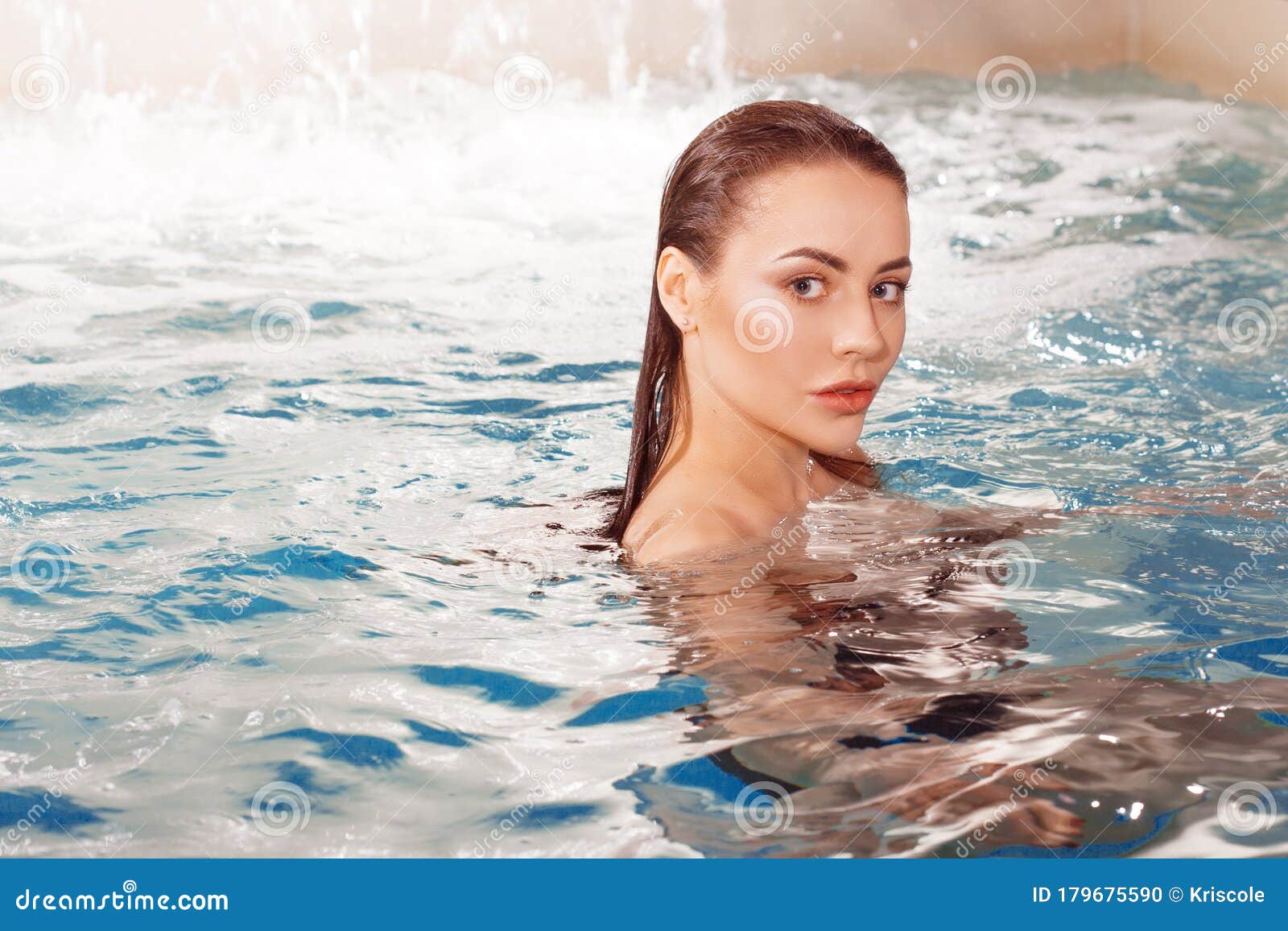 Beautiful Young Woman Swimming In The Pool Portrait Attractive