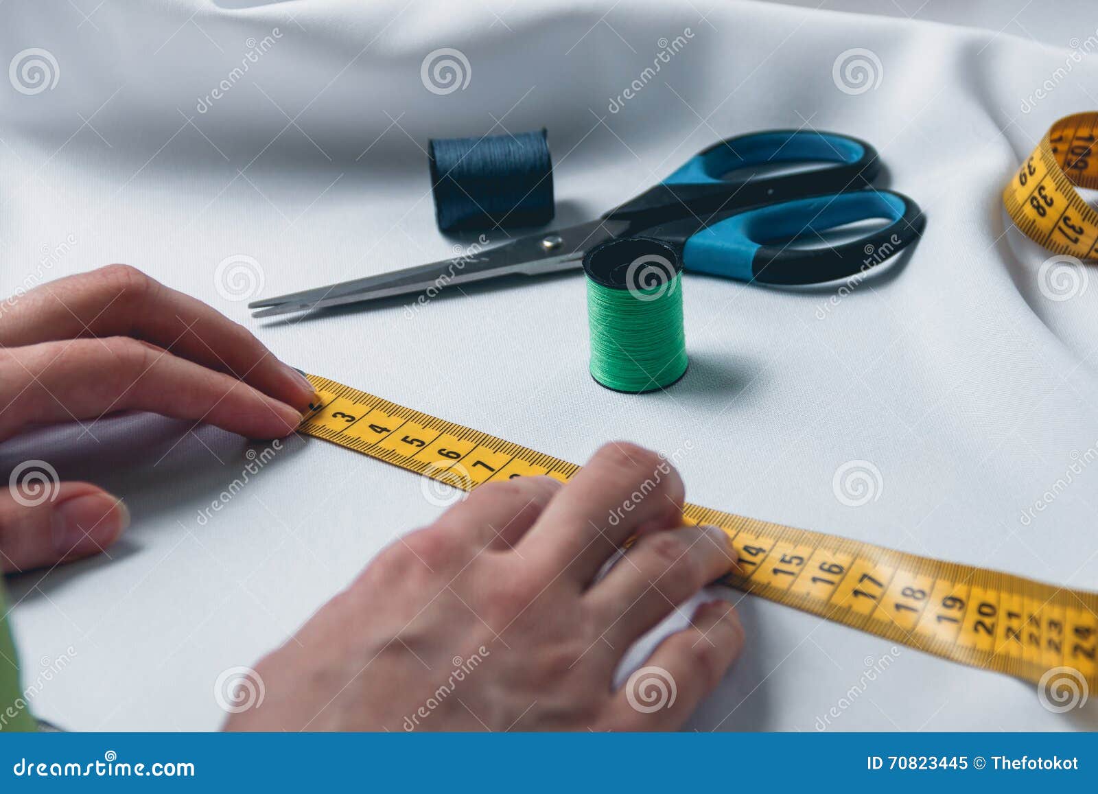 Beautiful Young Woman Tailor Measuring Stock Image - Image of person ...