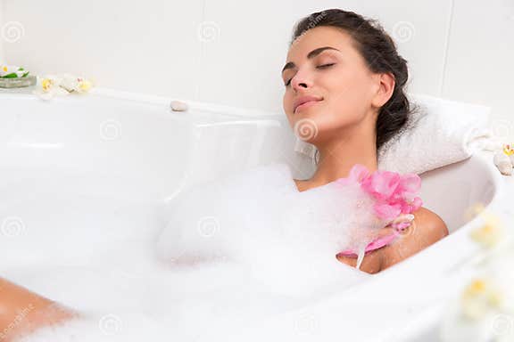 Beautiful Young Woman Takes Bubble Bath Stock Image Image Of