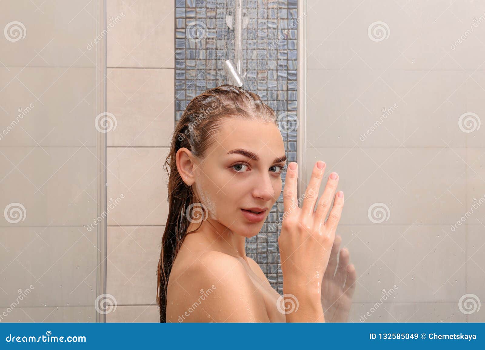 Beautiful Young Woman Taking Shower Stock Image Image Of Door Clean