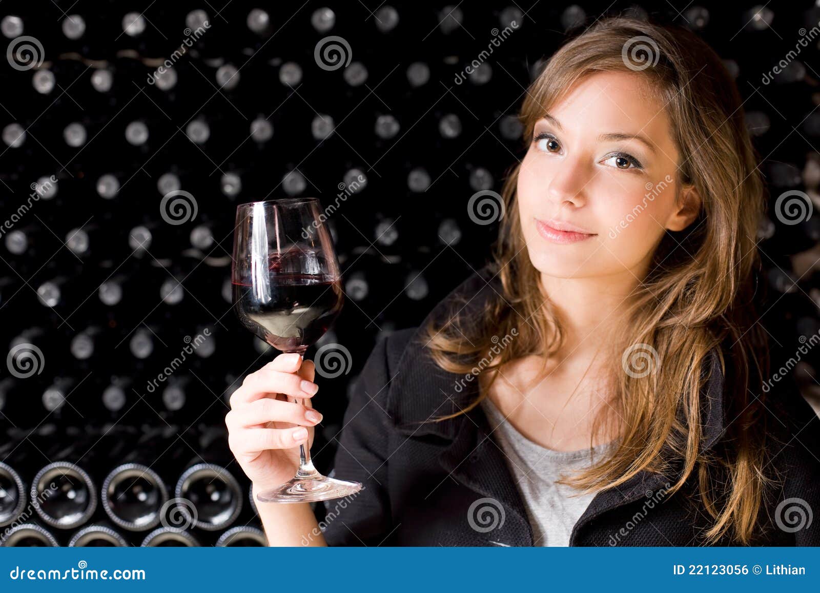 Beautiful Young Woman Tasting Wine. Stock Photo - Image of camera ...