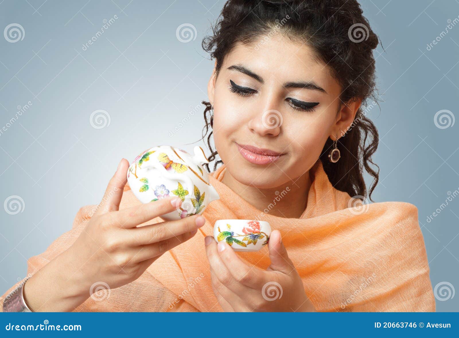 Beautiful Young Woman with Tea Stock Photo - Image of long, serenity ...