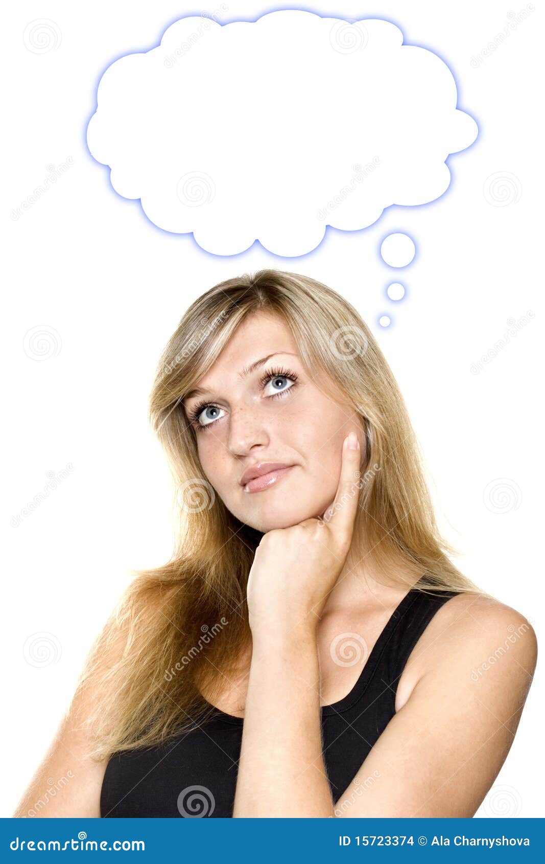 Beautiful Young Woman Thinking Stock Photo - Image of curiosity, cheek ...